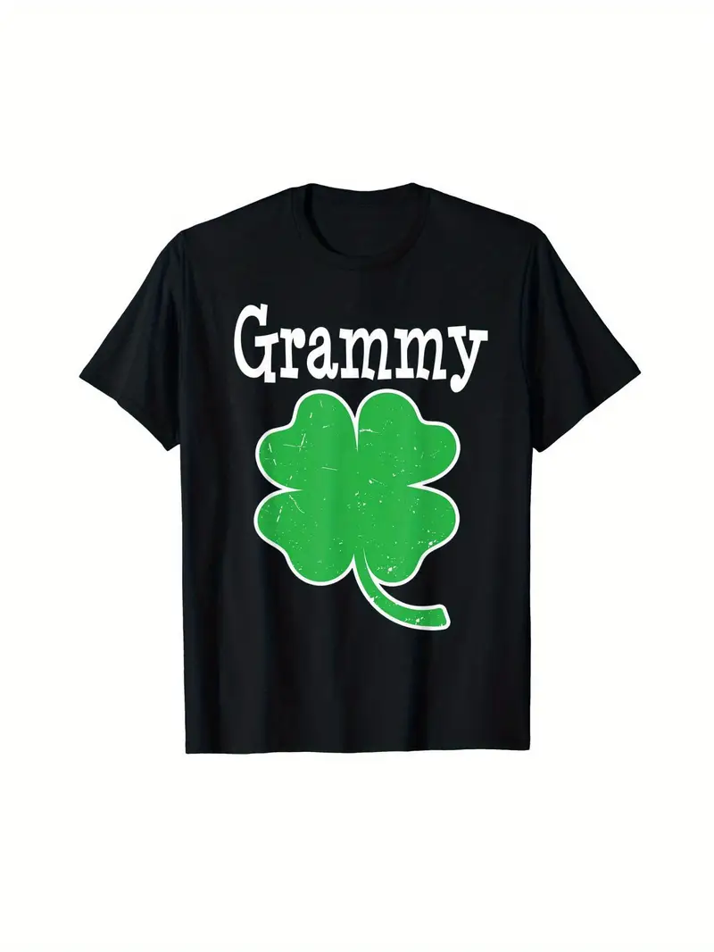 Festive Grammy Green Clover Graphic for Women Casual Short Sleeve T ...