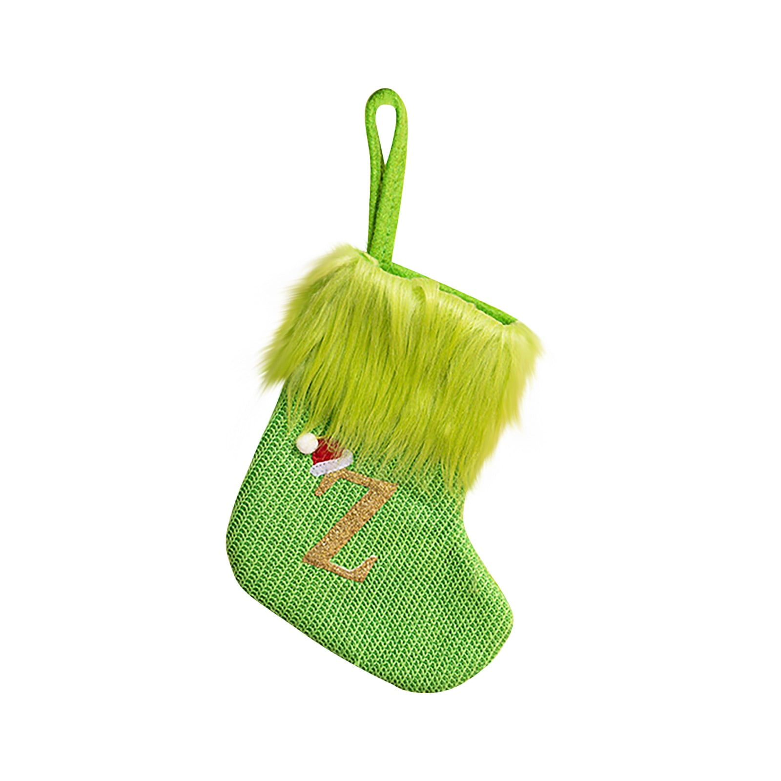 Festive Green Christmas Stocking with Faux Fur Trim and Gold Letter A ...
