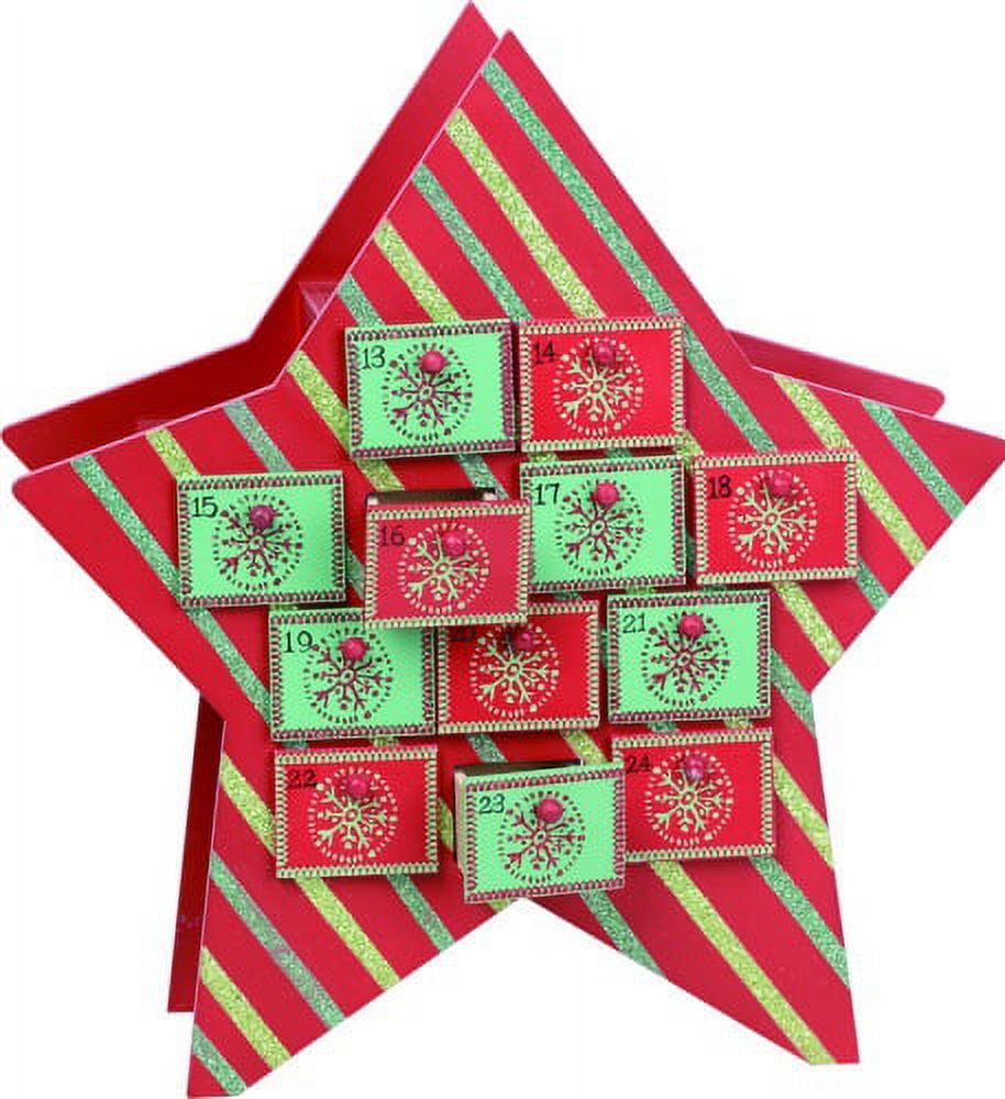Festive Green and Red Striped Star Wooden Double Sided Christmas Advent ...