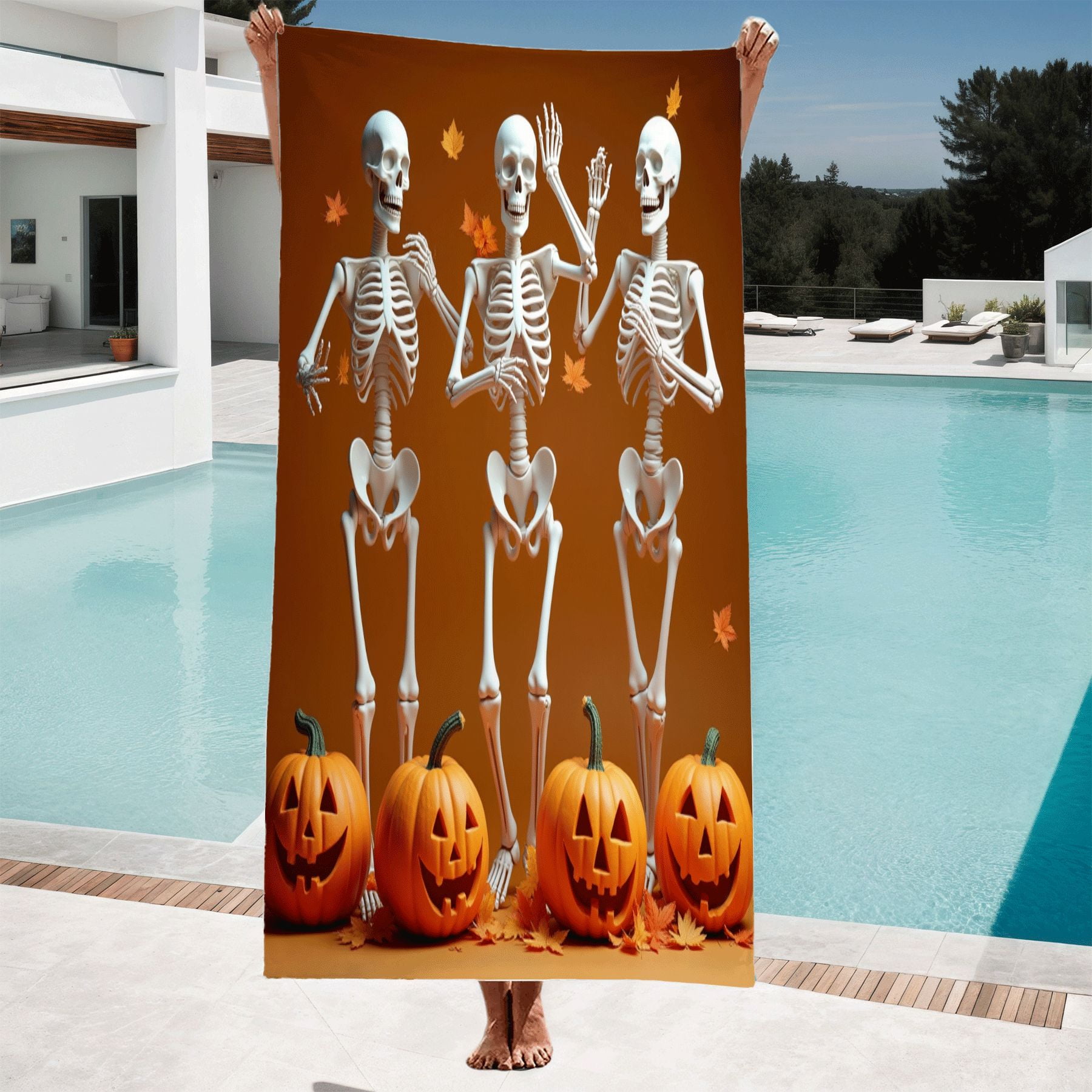 Festive Halloween Skeletons & Pumpkins Beach Towel - Fun Bath & Pool ...