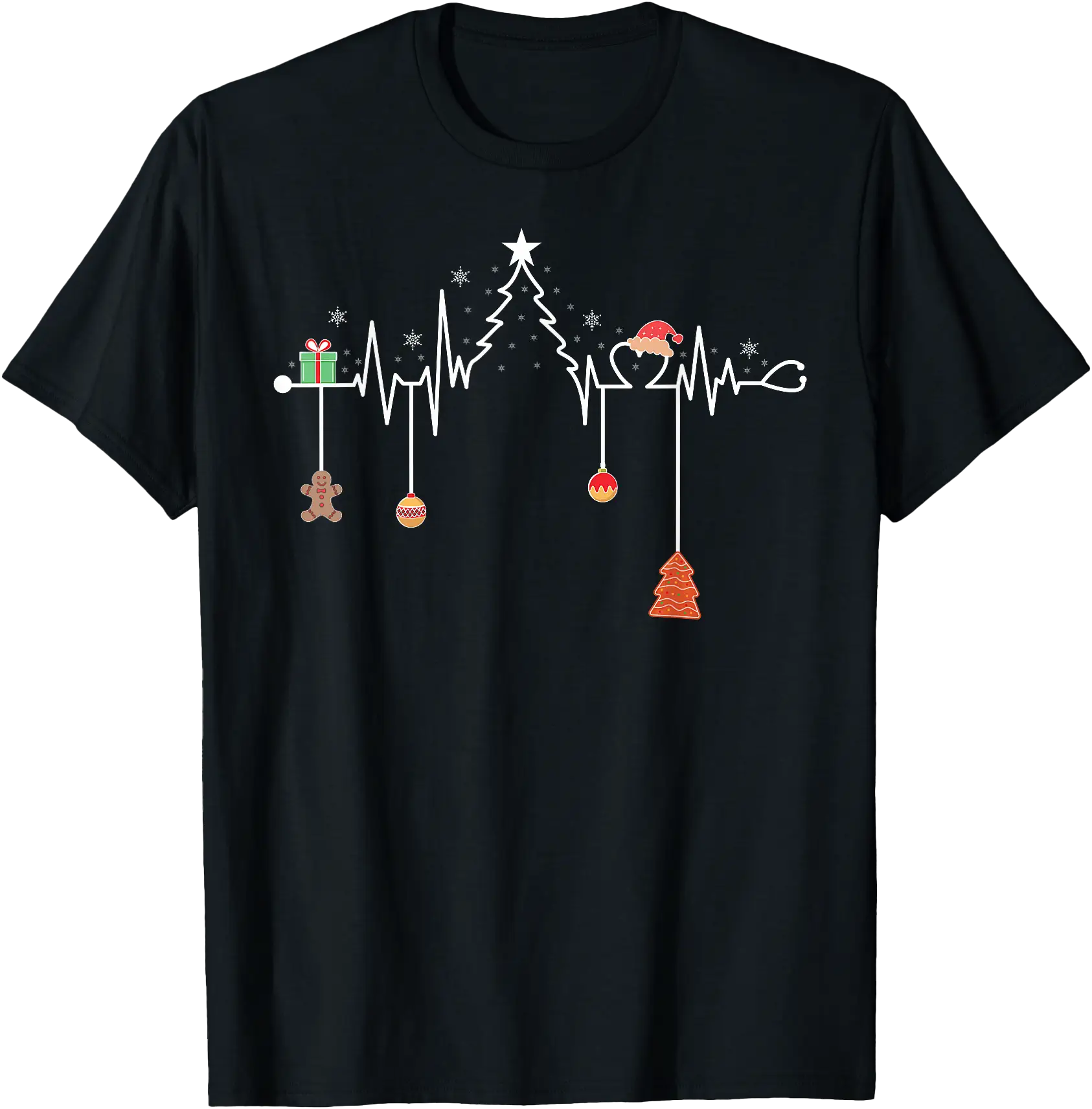 Festive Heartbeat Christmas Tree Funny Nurse T-Shirt for Holiday Cheer ...