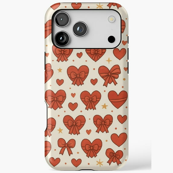 Festive Hearts And Ribbons Holiday iPhone Case 17 11 12 13 14 15 16 Pro ...