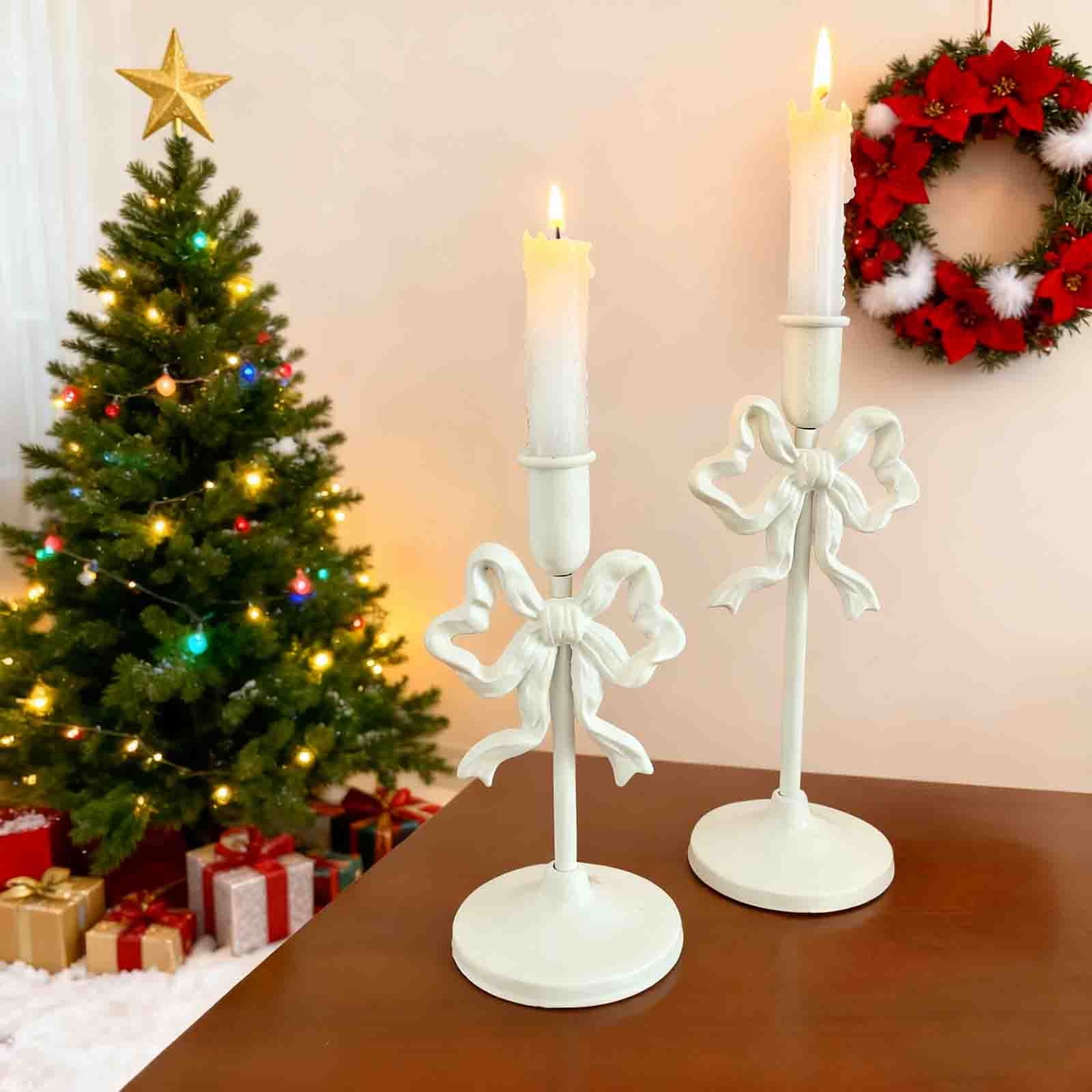 Festive Holiday Candle Holders Set, Clear Glass Taper Candle Holders ...