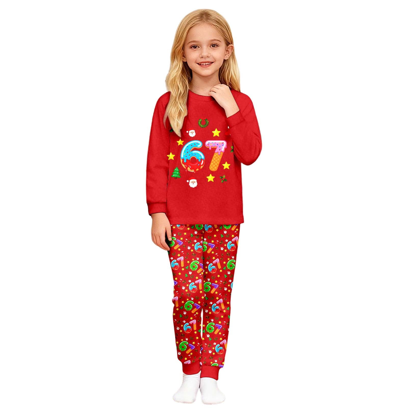 Festive Holiday Children's Number-Print Pajama Set, Cozy Two-Piece Loungewear for Boys and Girls ...