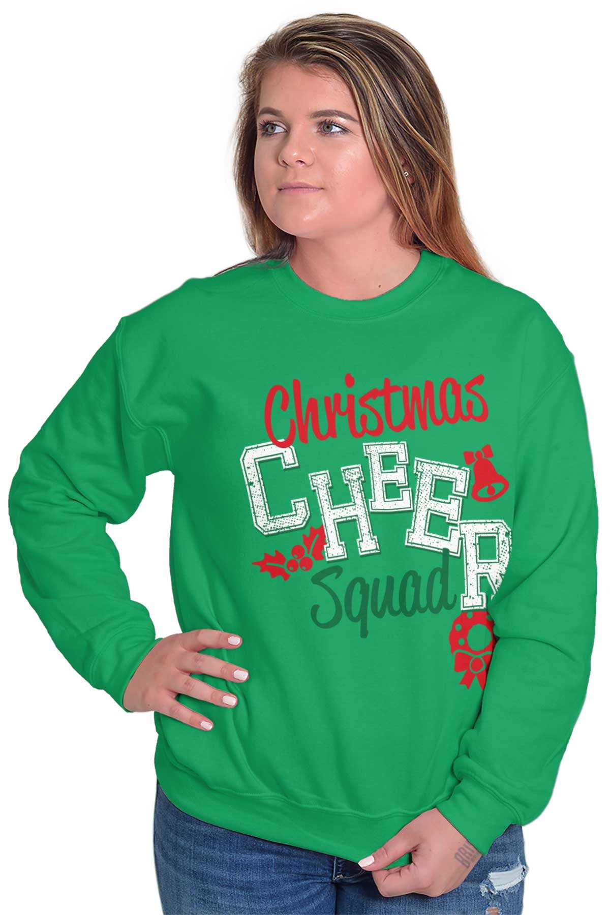 Festive Holiday Christmas Cheer Squad Women Crewneck Sweatshirt Brisco ...