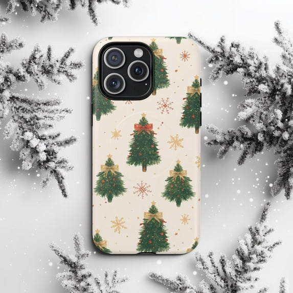 Festive Holiday Joy Evergreen Tree Pattern with iPhone 17 to 11 Pro Max ...