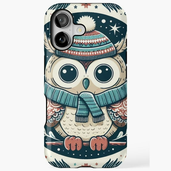 Festive Holiday Owl in Winter Scene Phone Case 17 16 15 14 13 12 11 Pro ...
