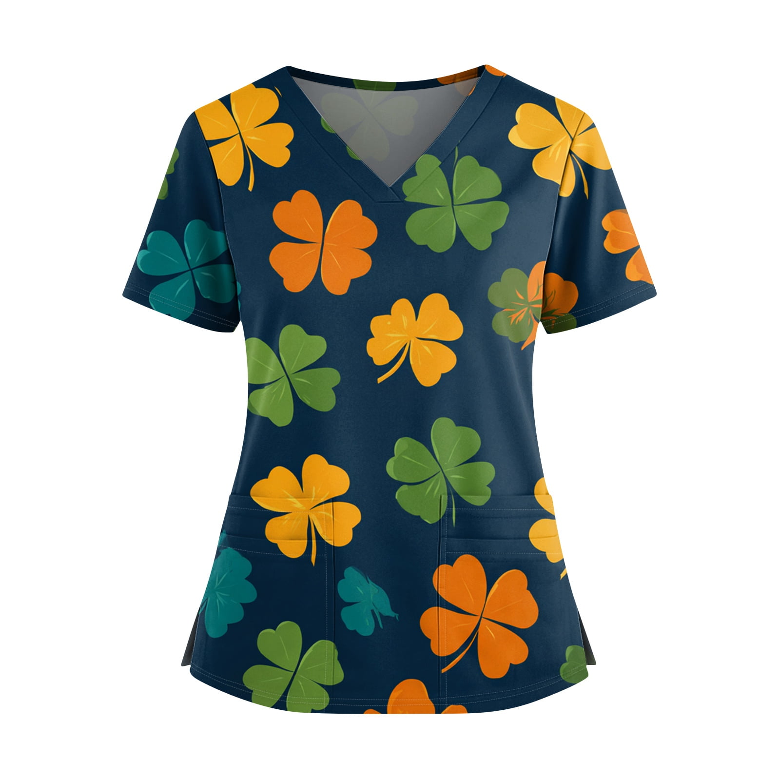 Festive Holiday Scrub Top - Women's St. Patrick's Day Shamrock Pattern ...
