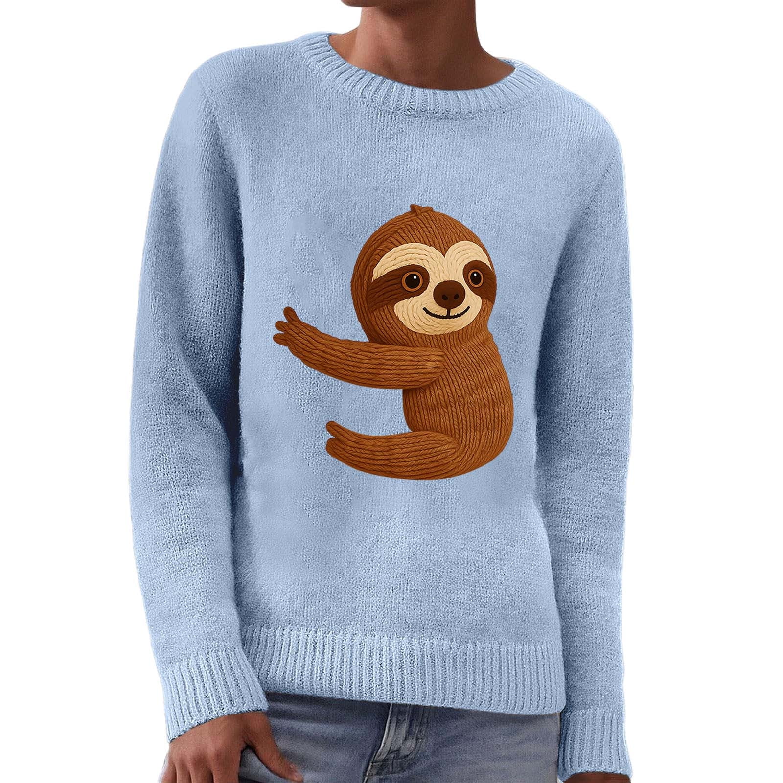 Festive Knit Pullover Sweater For Long Sleeve Crewneck Holiday Print ...