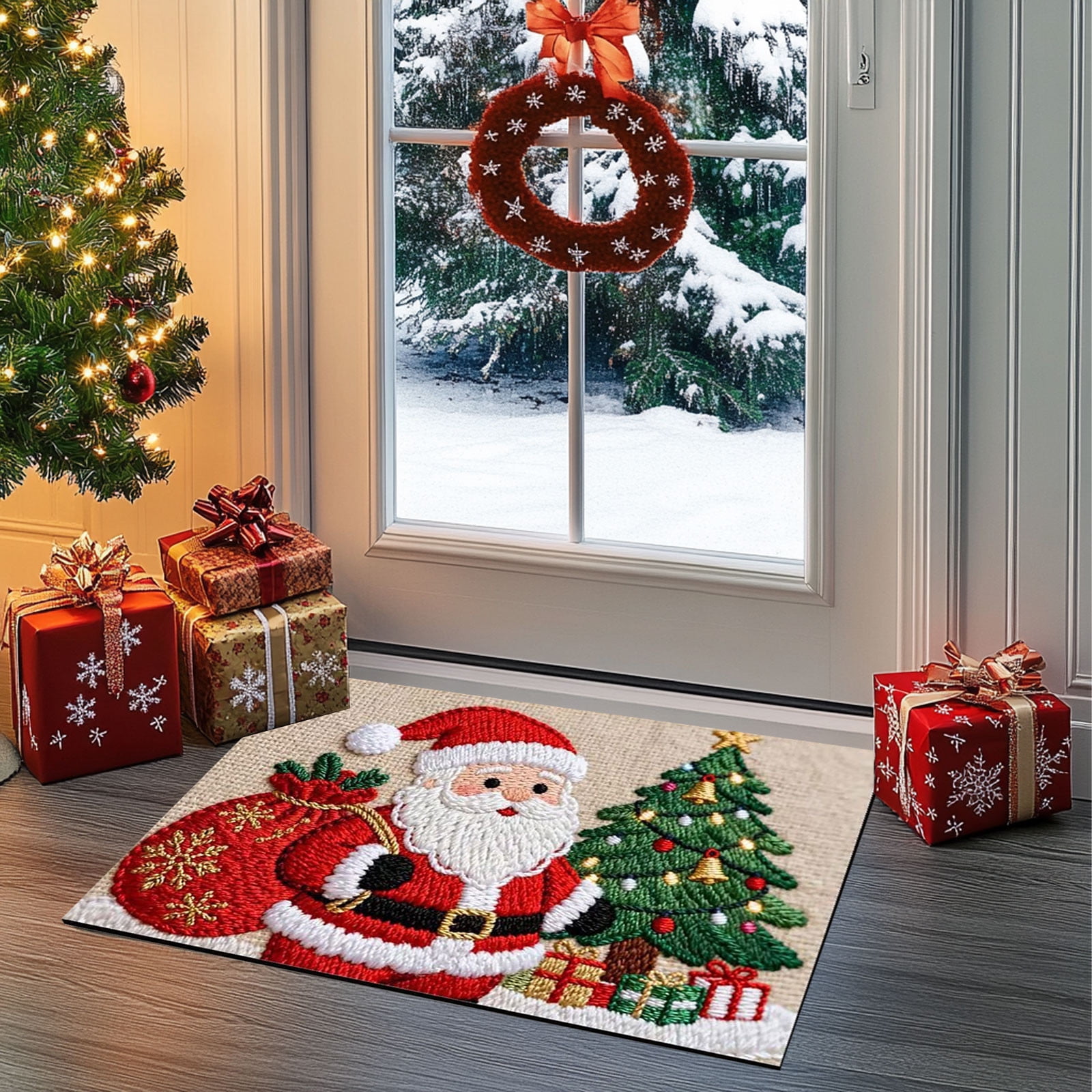Festive Knitted Crystal Velvet Christmas Bathroom Floor Mat - Absorbent ...