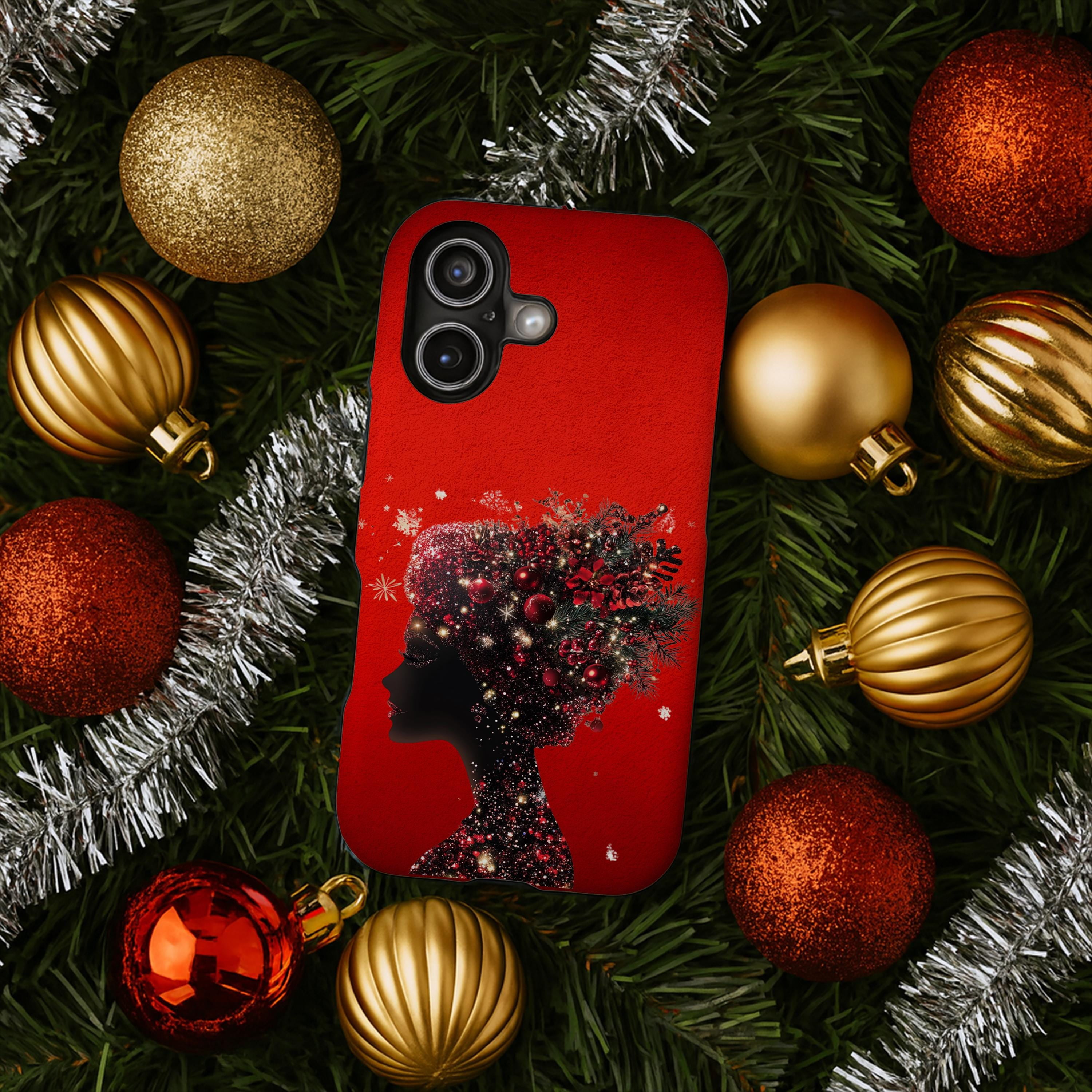 Festive Lady Silhouette Phone Case Holiday Pattern Gift Idea 17 to 11 ...