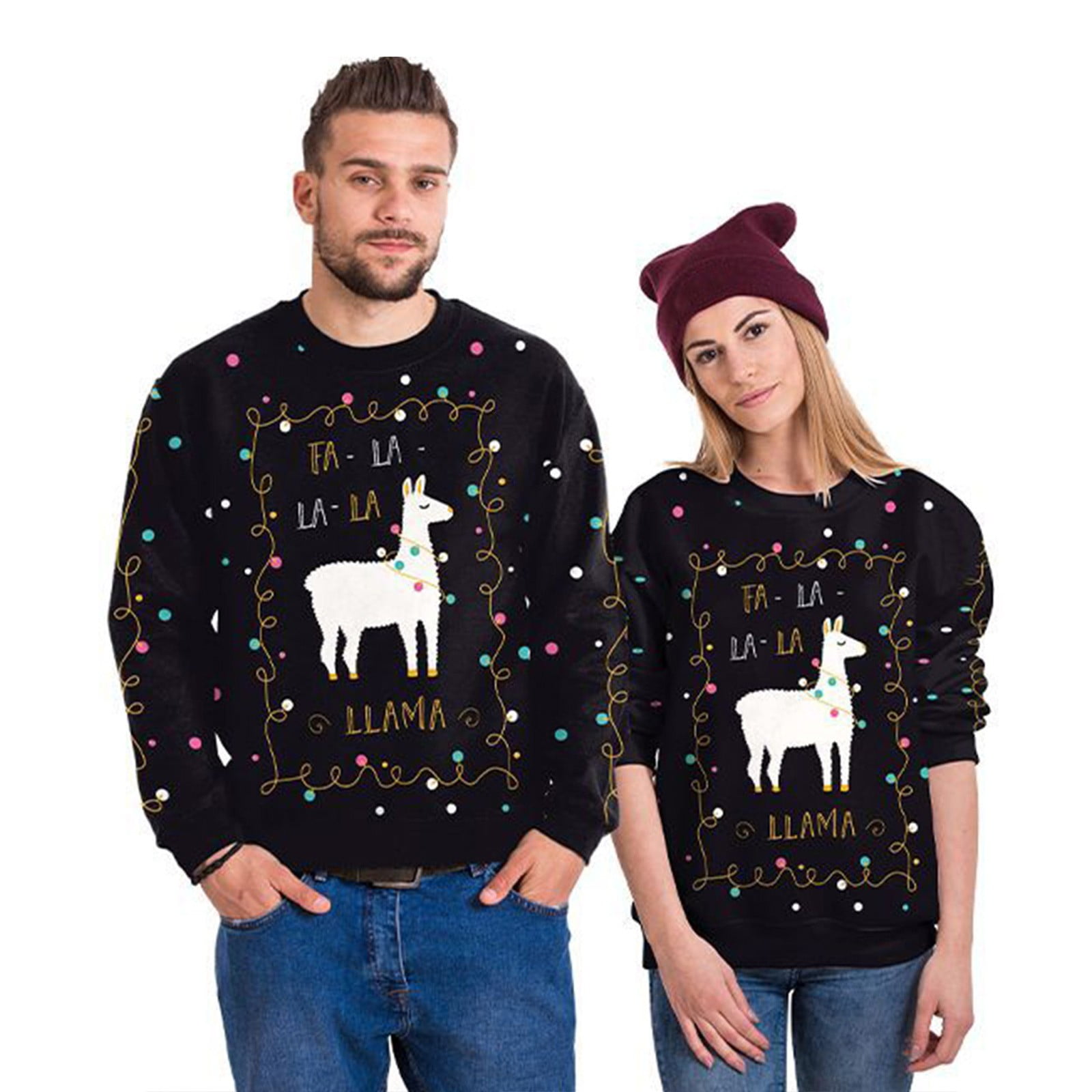 Festive Llama Christmas Sweater Unisex Holiday Pullover with Fun Print ...