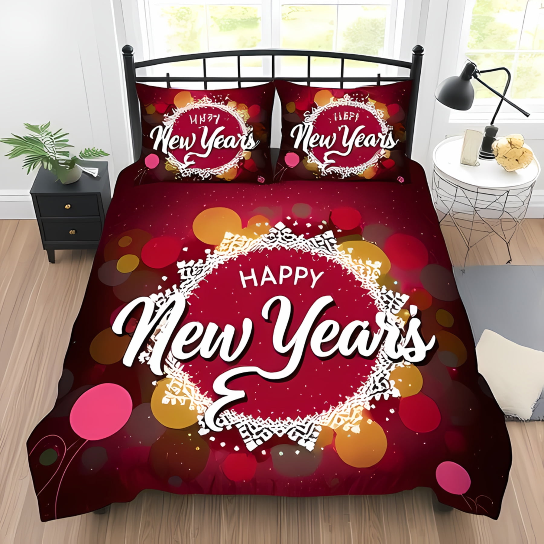 Festive Maroon New Year Bedding Set Duvet Cover & Pillowcases with ...