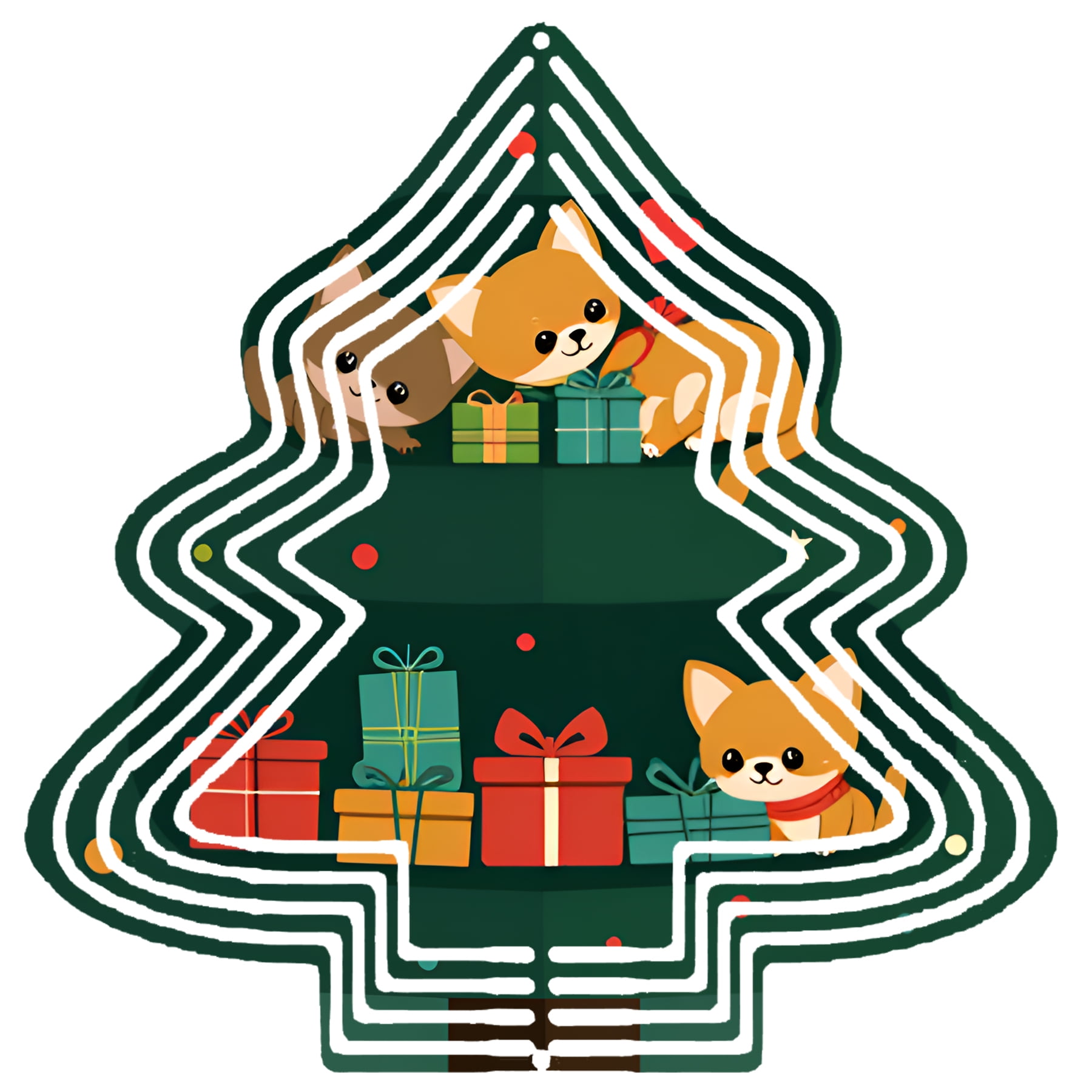 Festive Metal Hanging Tree-Shaped Wind Spinner - Colorful Cartoon Dogs ...