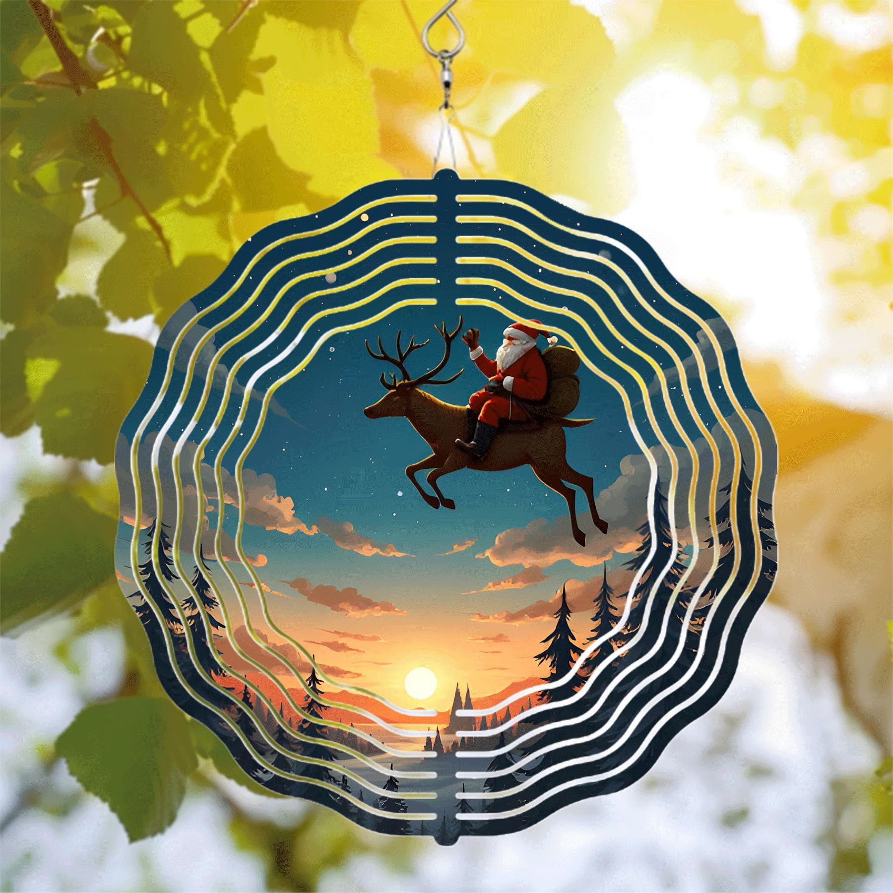 Festive Metal Hanging Wind Spinner - Spiral Design with Santa ...