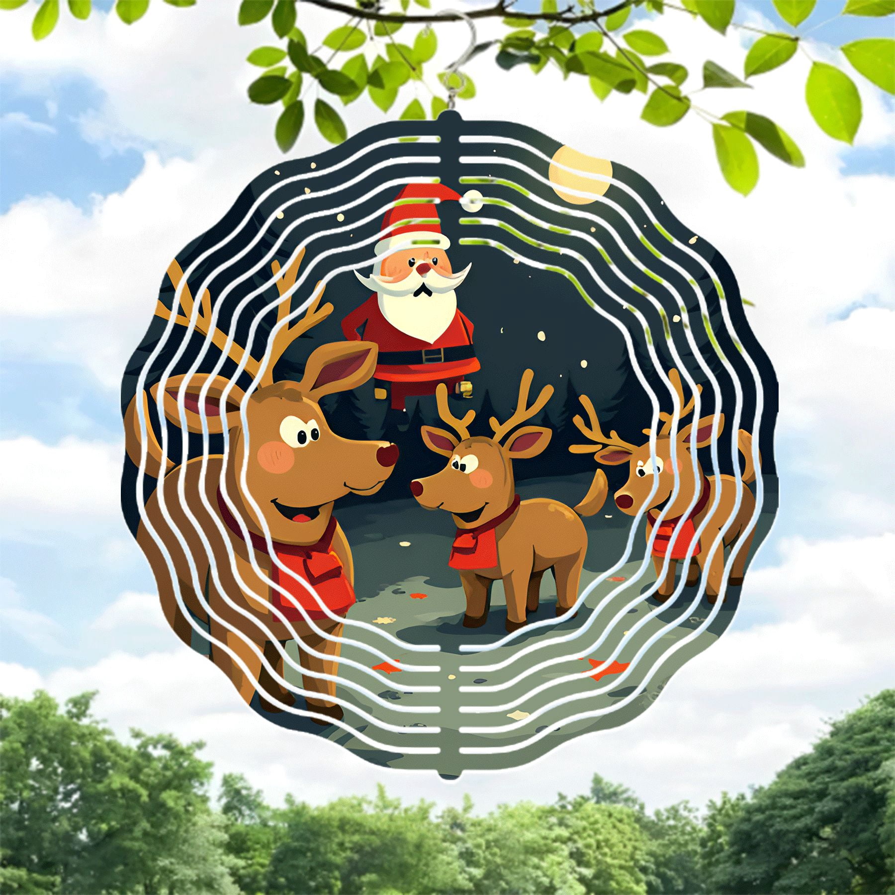 Festive Metal Hanging Wind Spinners - Cheerful Reindeer Design with ...