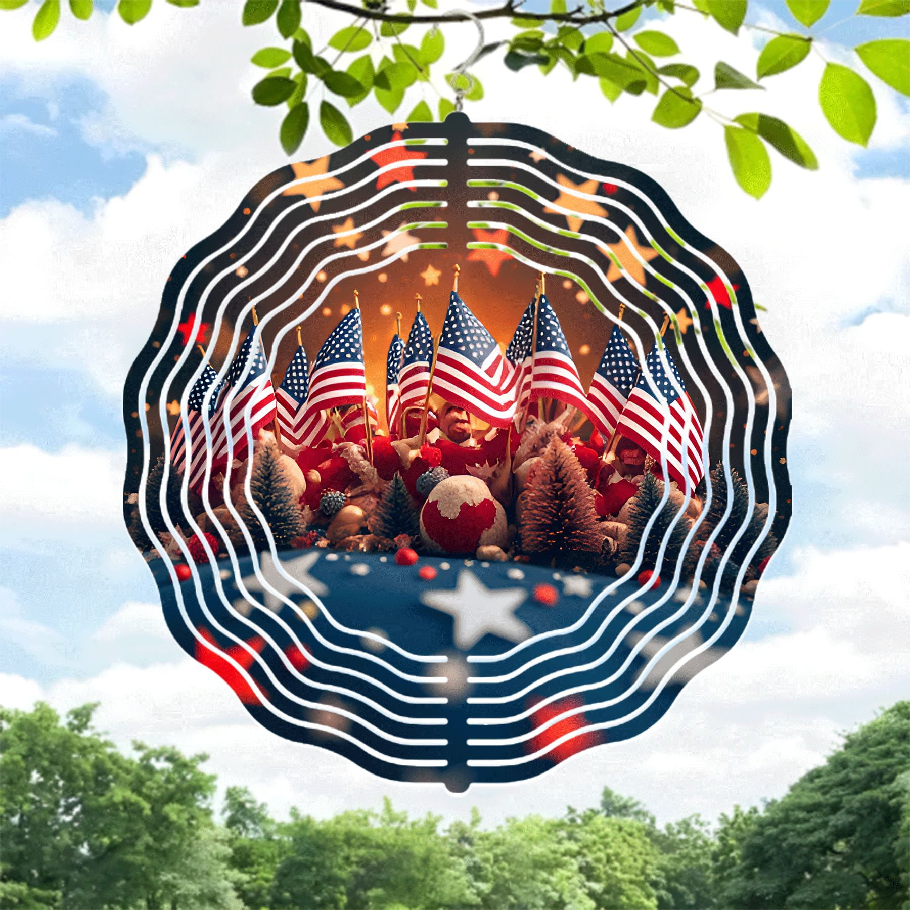 Festive Metal Hanging Wind Spinners & Chimes - American Flag Design ...