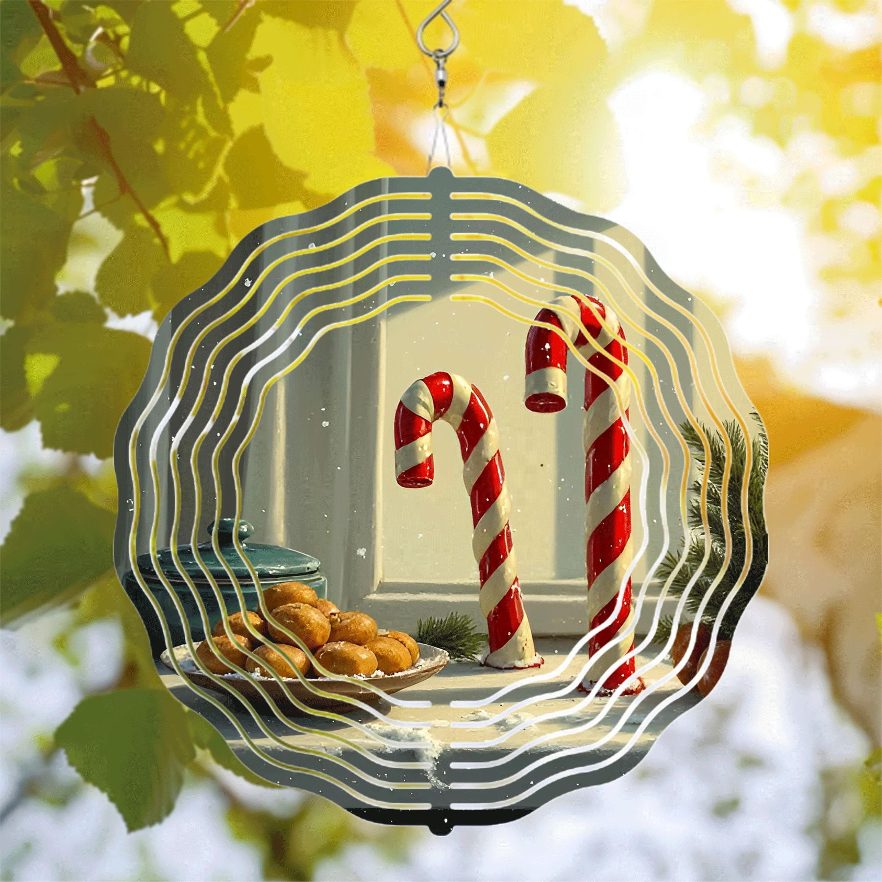Festive Metal Hanging Wind Spinners & Chimes - Candy Design for Yard ...