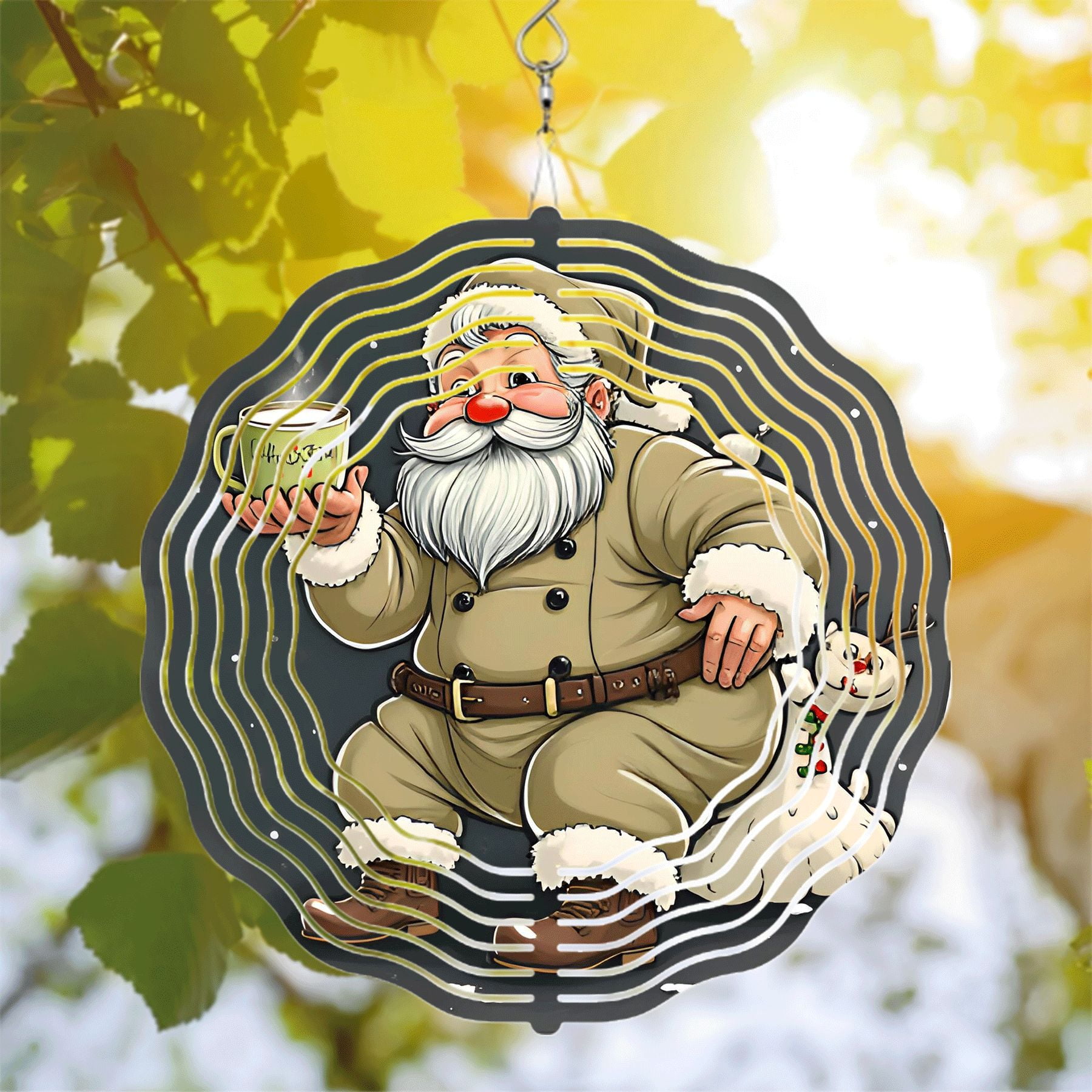 Festive Metal Hanging Wind Spinners & Chimes - Cheerful Santa ...