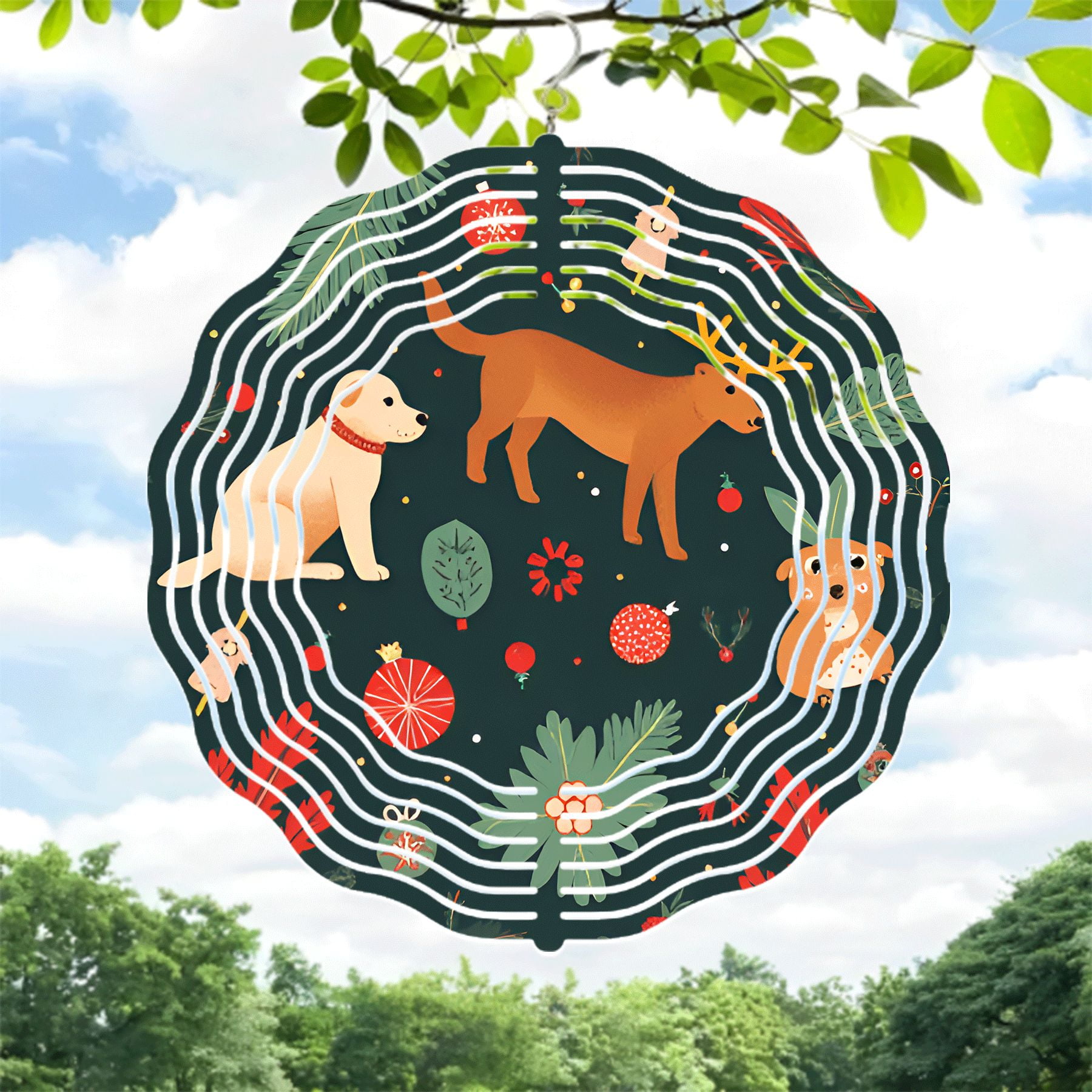 Festive Metal Hanging Wind Spinners & Chimes - Circular Spiral Design ...