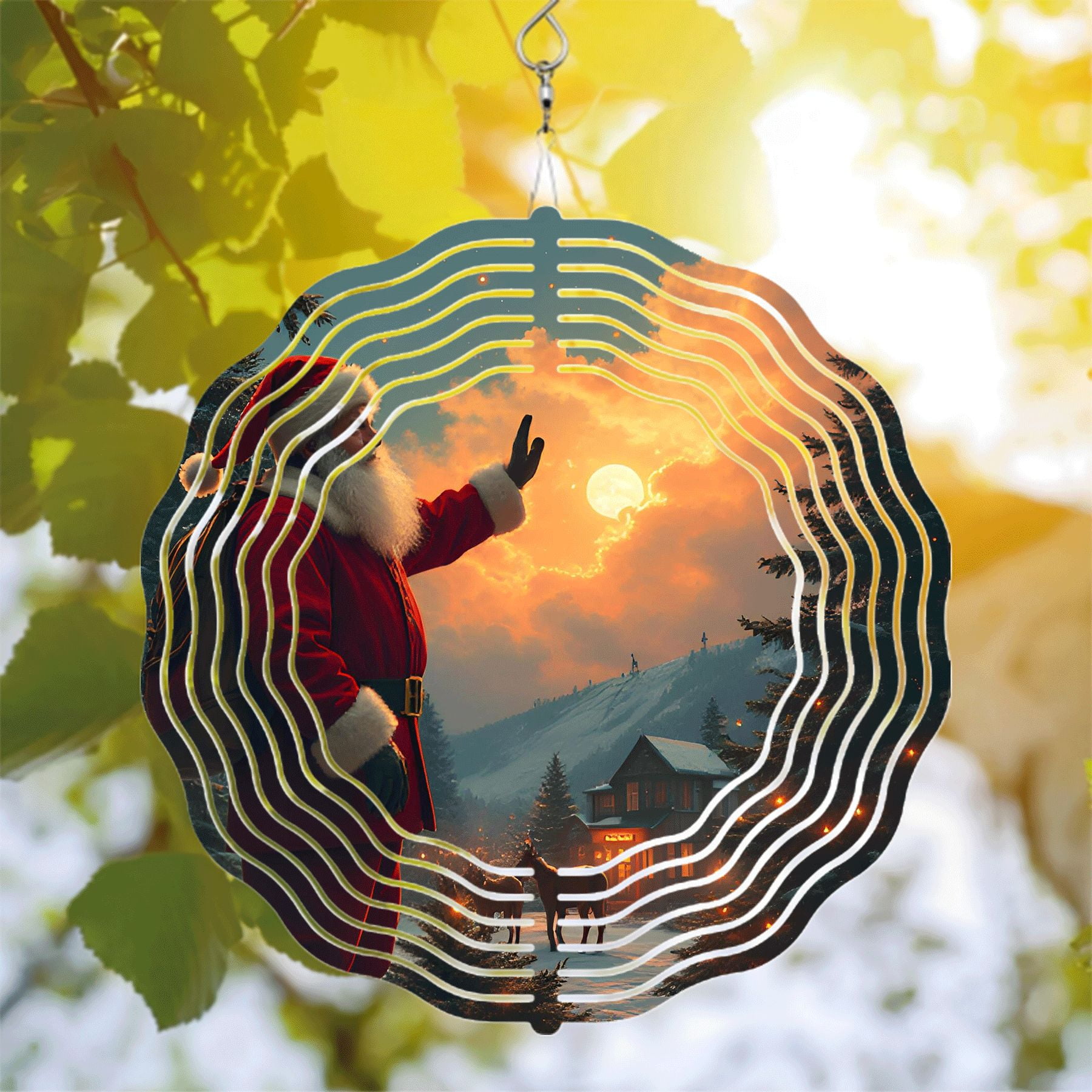 Festive Metal Hanging Wind Spinners & Chimes - Circular Wave Design for ...