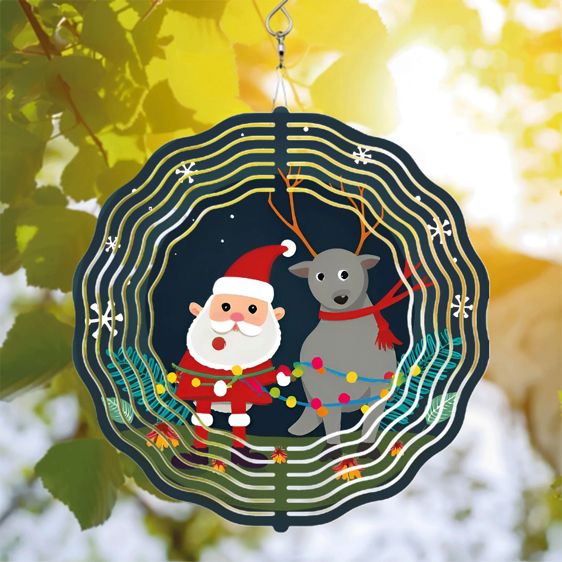 Festive Metal Hanging Wind Spinners & Chimes - Colorful Christmas ...