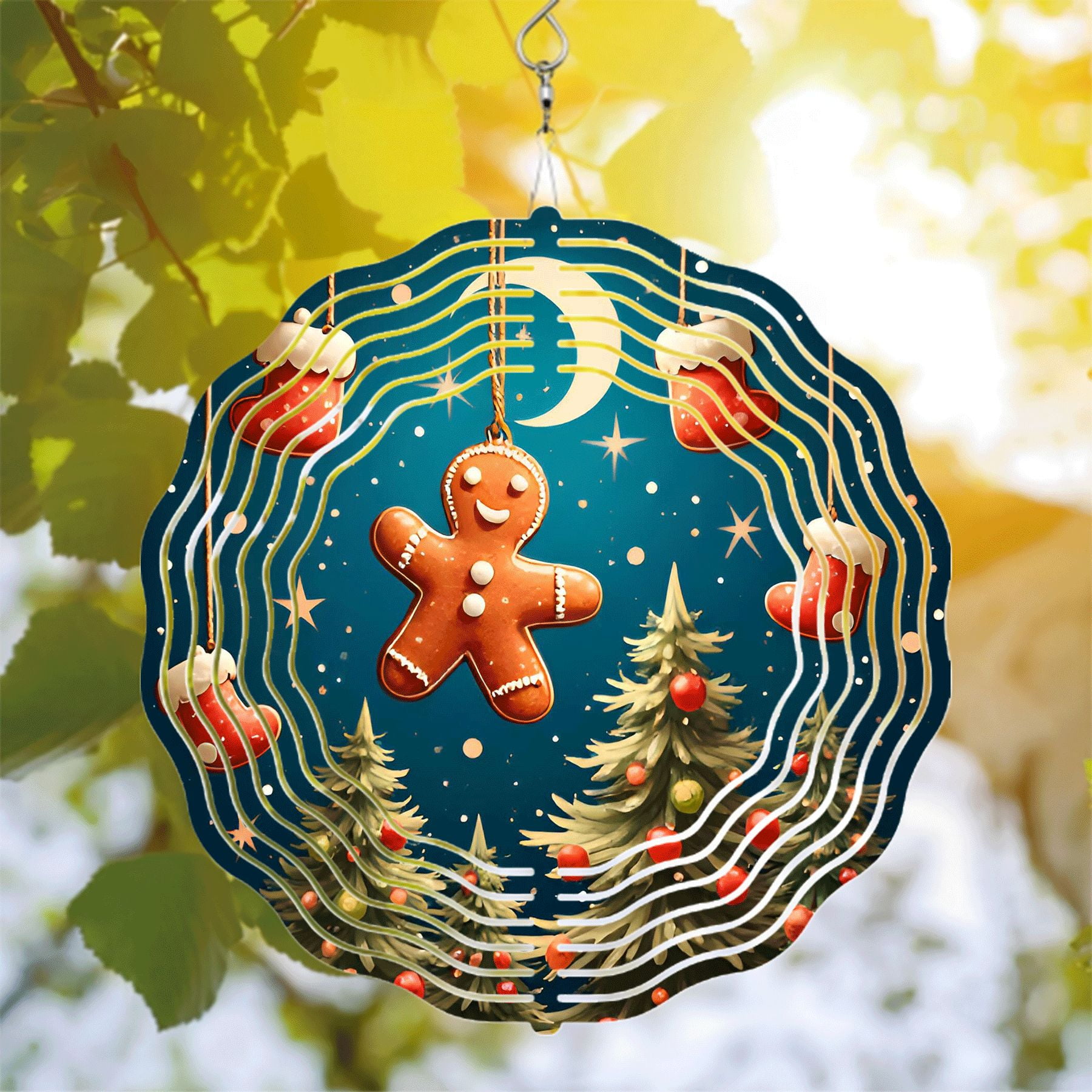 Festive Metal Hanging Wind Spinners & Chimes - Gingerbread Man Design ...