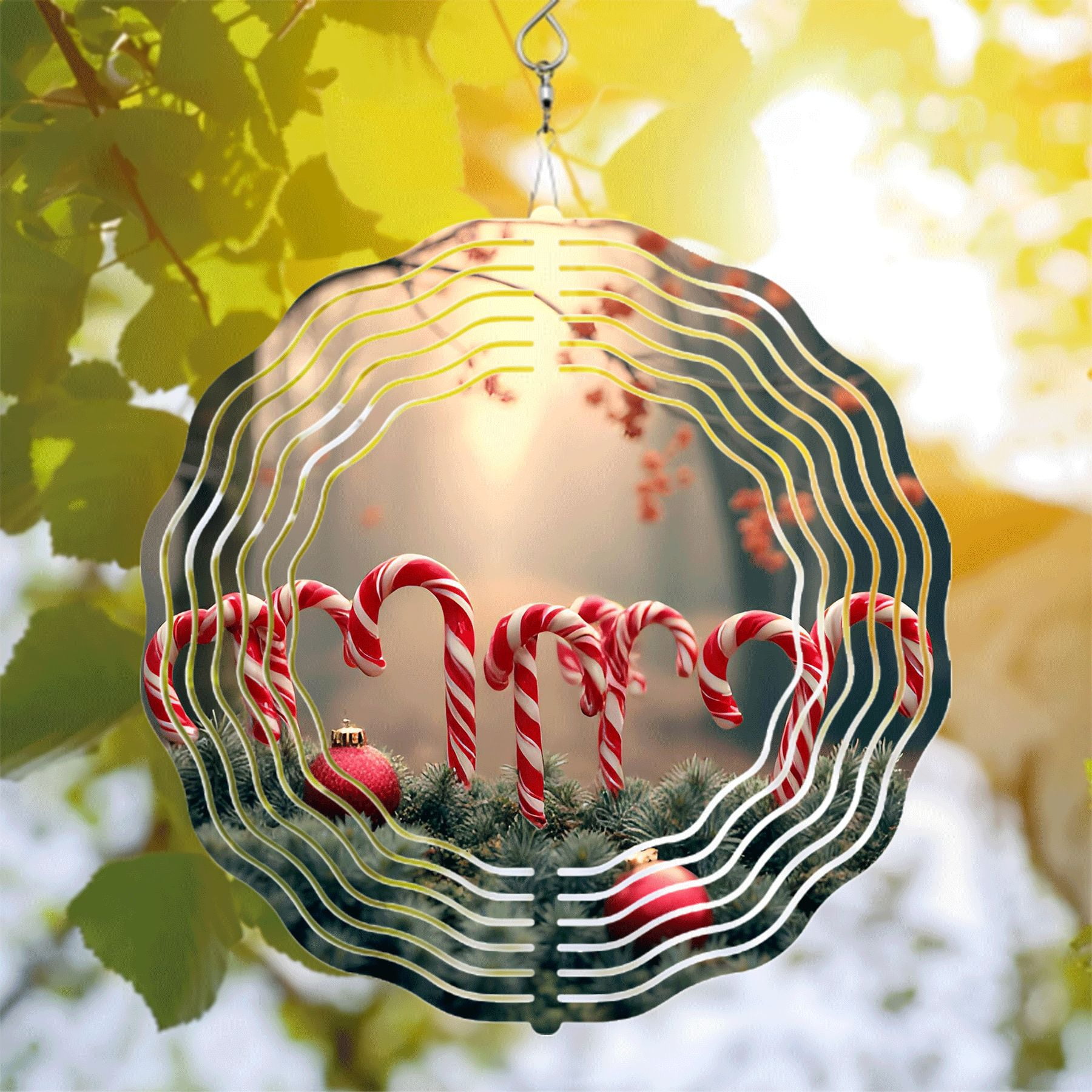 Festive Metal Hanging Wind Spinners & Chimes - Holiday Candy Design for ...