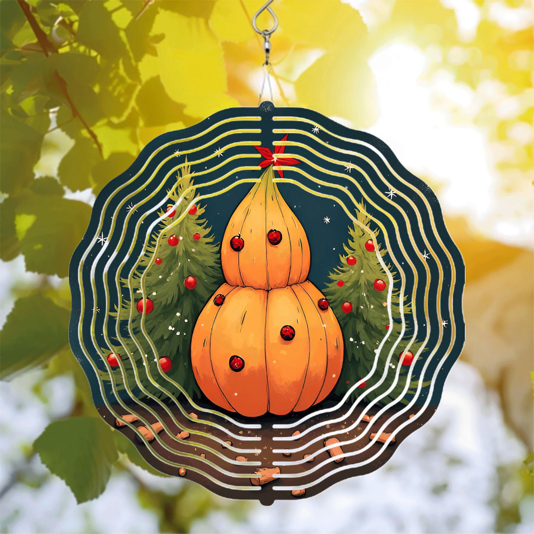 Festive Metal Hanging Wind Spinners & Chimes - Pumpkin Design with ...
