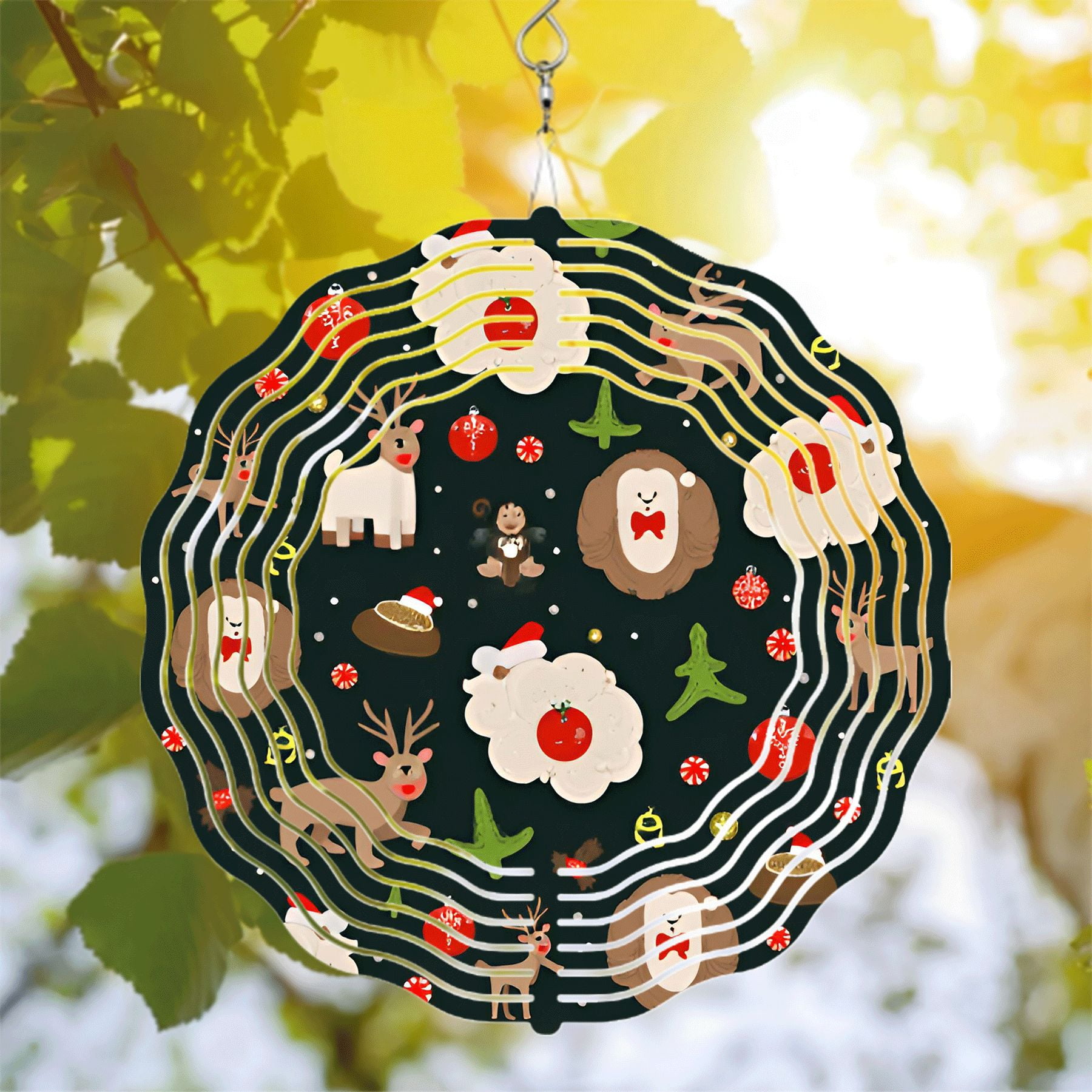 Festive Metal Hanging Wind Spinners & Chimes - Whimsical Holiday Design ...