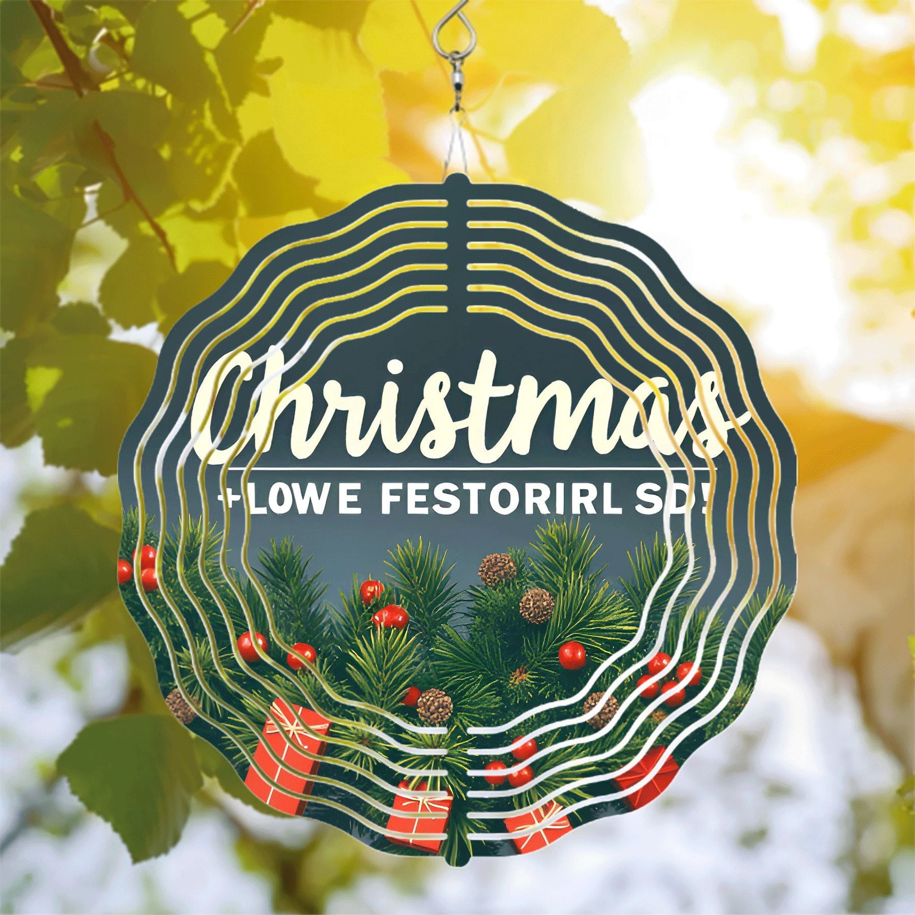 Festive Metal Hanging Wind Spinners - Concentric Wave Design with ...