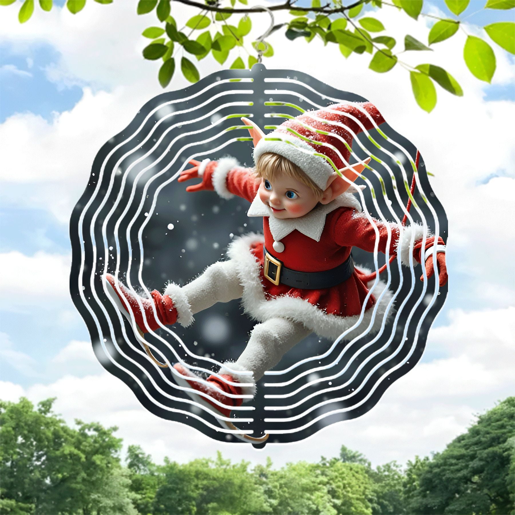 Festive Metal Hanging Wind Spinners - Snowflake & Sound Wave Design for ...