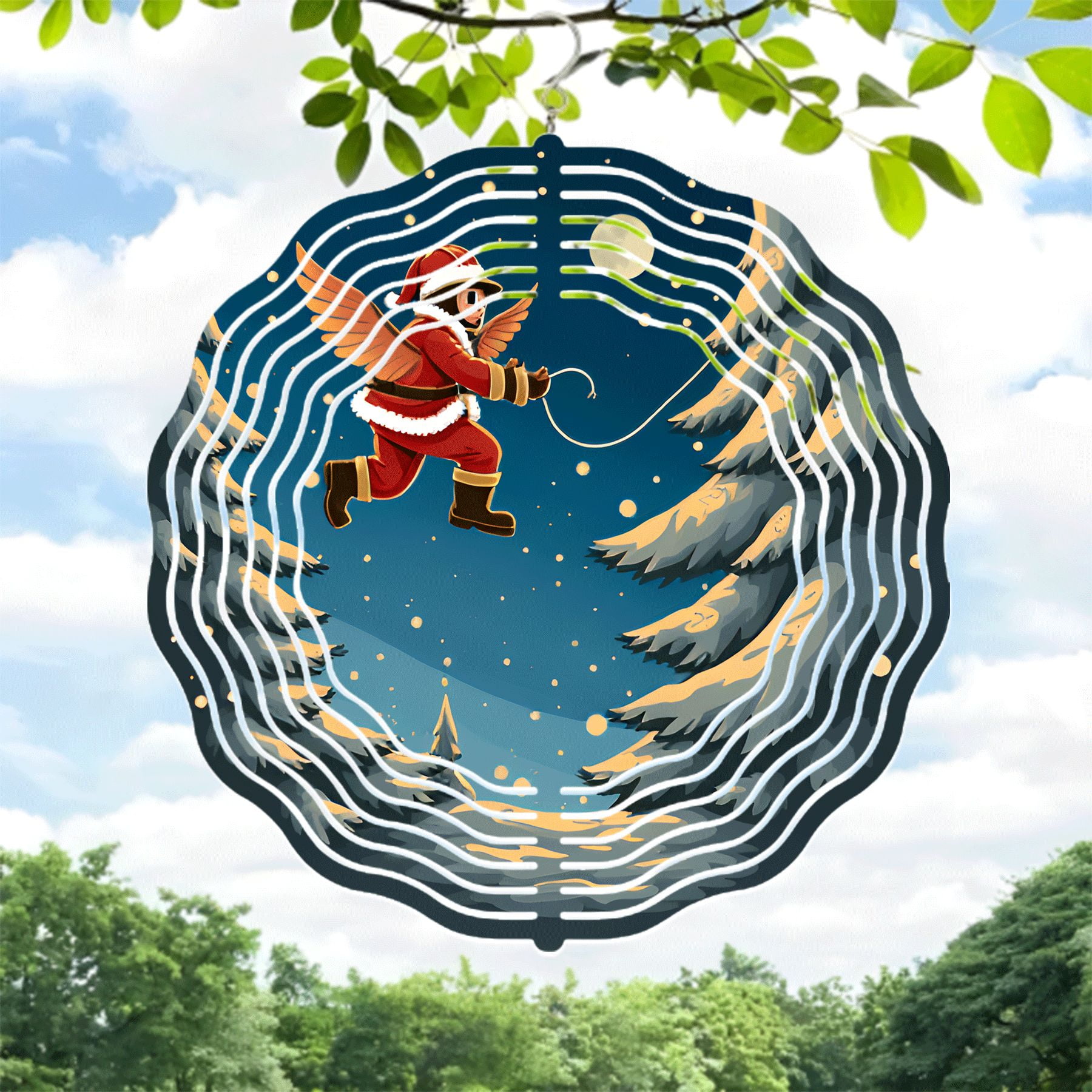 Festive Metal Hanging Wind Spinners - Spiral Design with Santa Claus ...