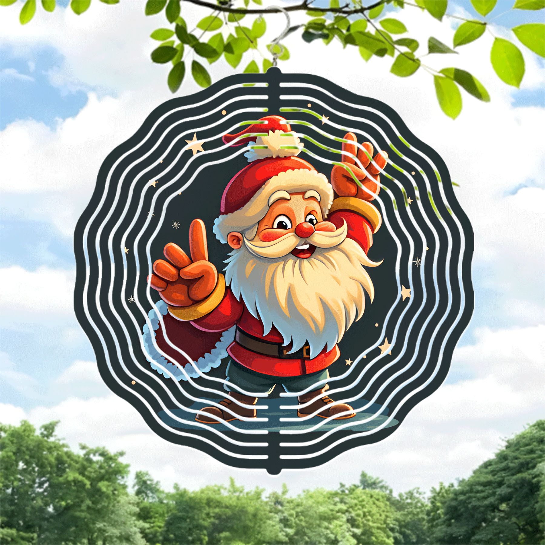 Festive Metal Hanging Wind Spinners - Whimsical Santa Design for Yard ...