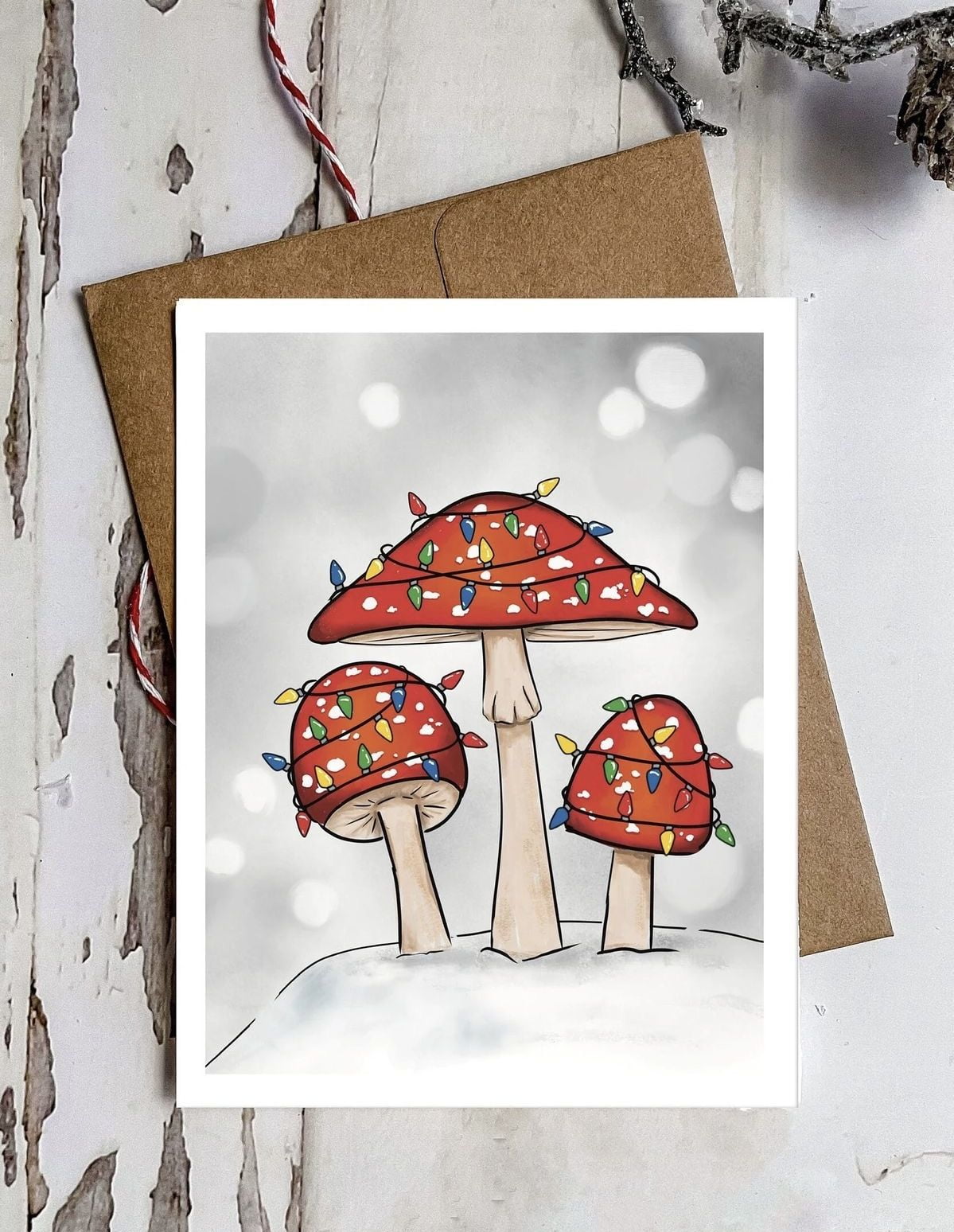Festive Mushroom Christmas Card – Whimsical Red Mushrooms with Holiday ...