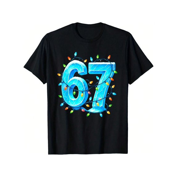 Festive Number 67 Christmas Light for Women Men Graphic Casual T-Shirt ...