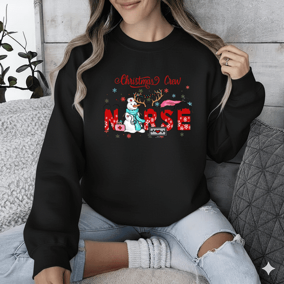 Festive Nurse Crew Snowman Reindeer Lights Medical Cheer Sweatshirt, up ...