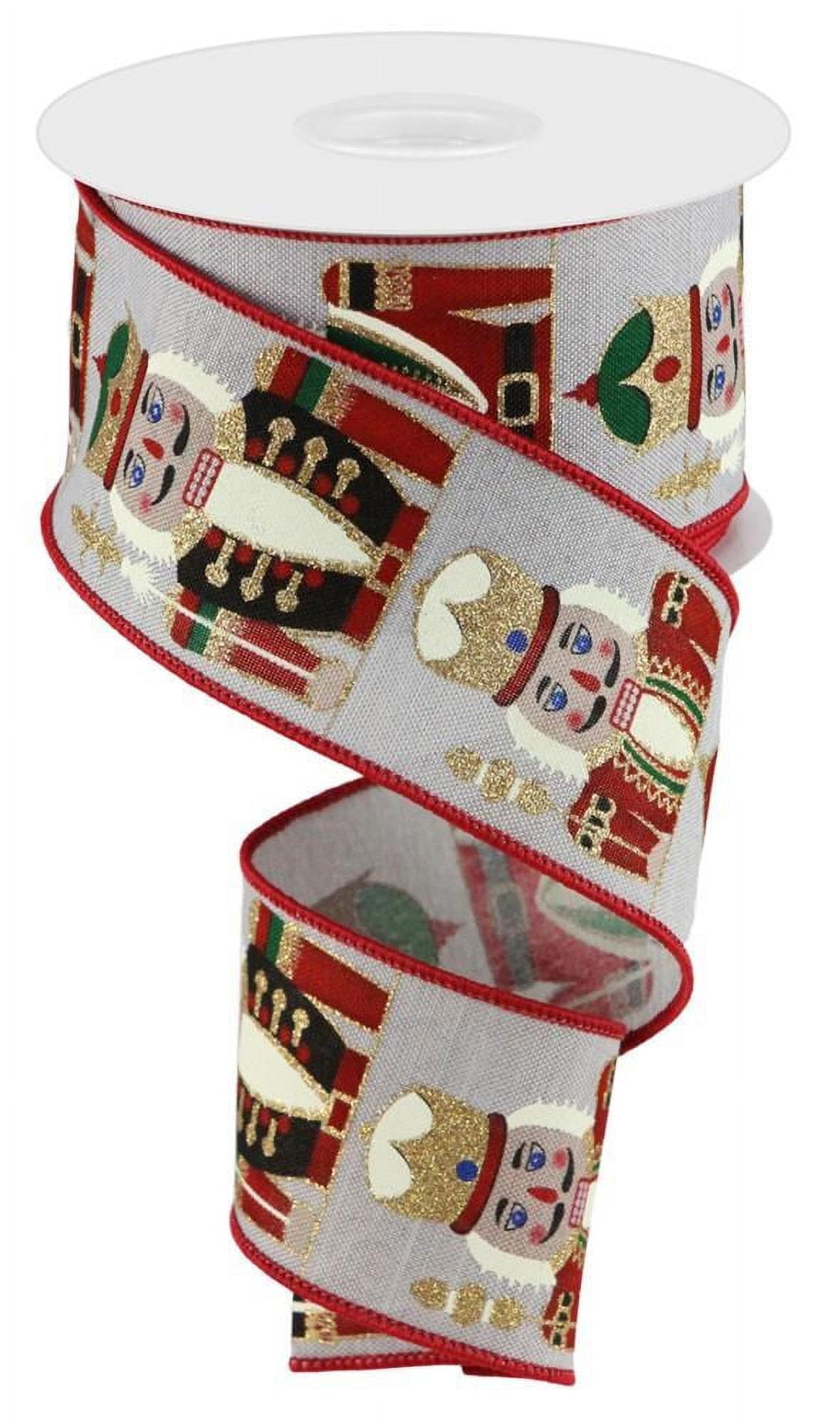 Festive Nutcrackers Wired Christmas Ribbon - 2 1/2" x 10 Yards, Red ...