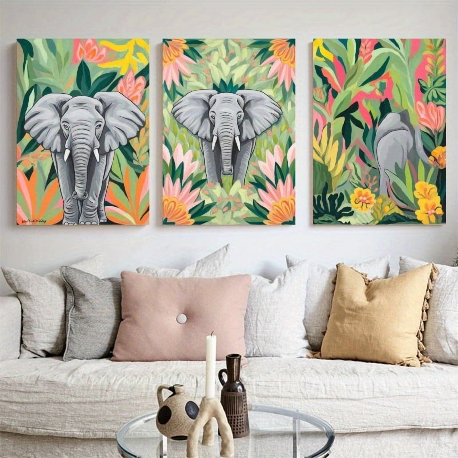 Festive Party Partysupplies Elephant Canvas Wall Art 3pcs Unframed ...