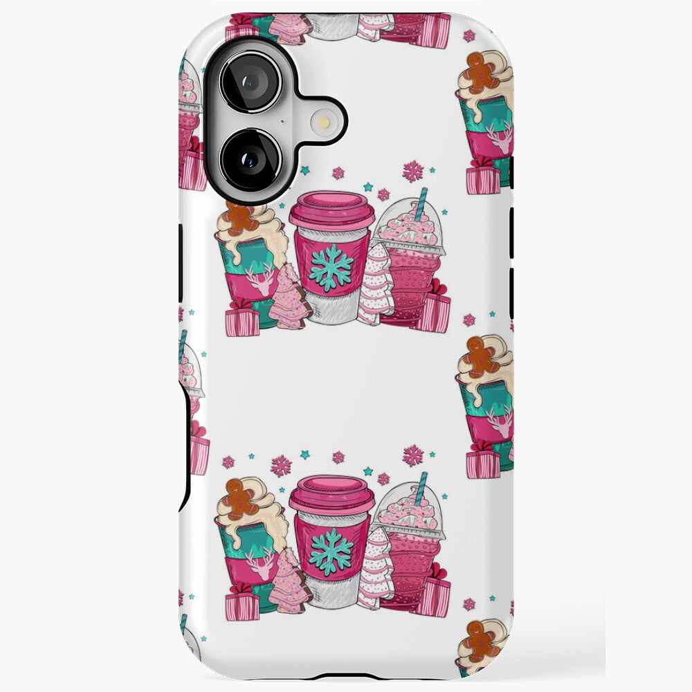 Festive Pink Latte Cup Cupcake Holiday Case for iPhone 17 11 12 13 14 ...