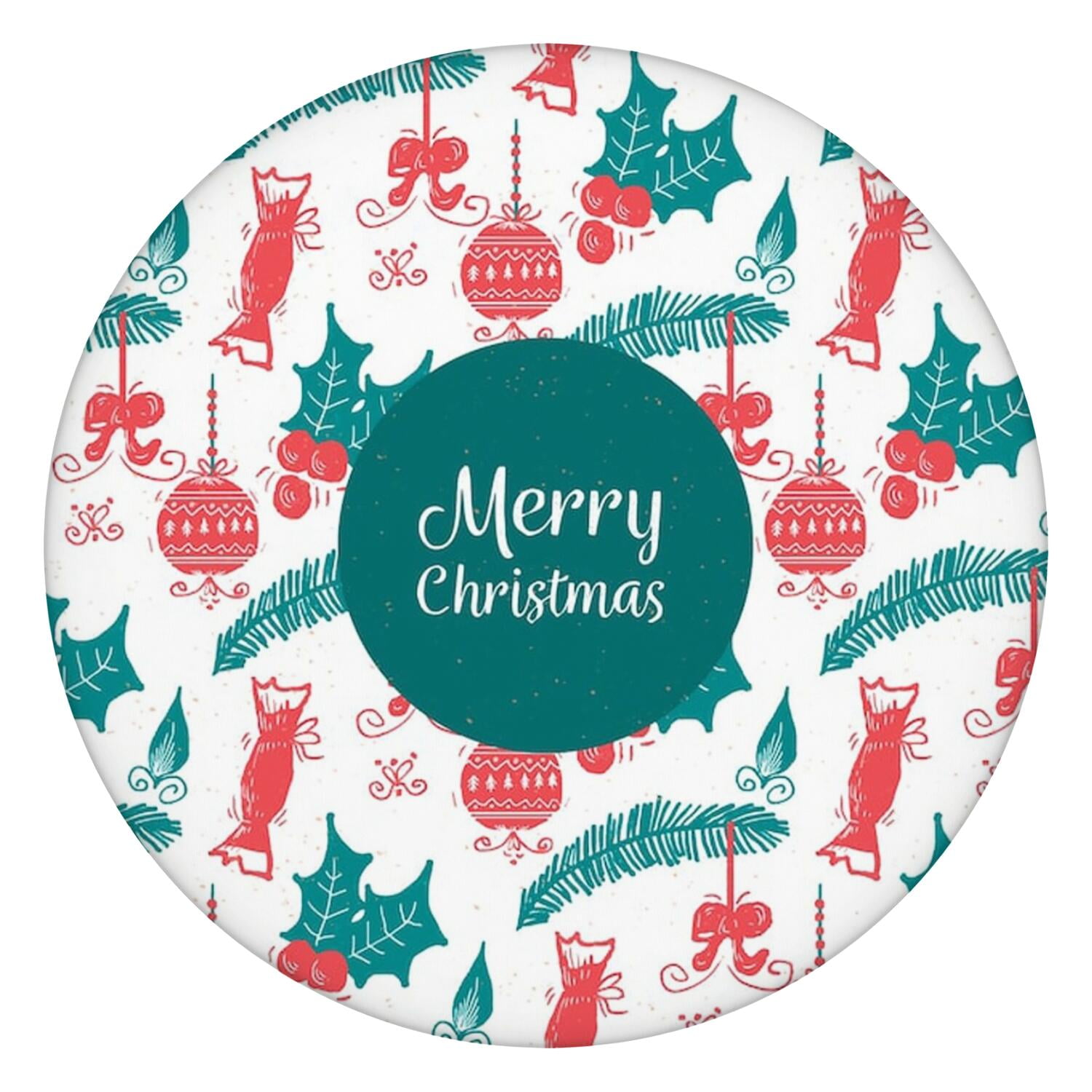 Festive Poinsettia Print Round Tablecloth, 44 Inch with Elasticized ...