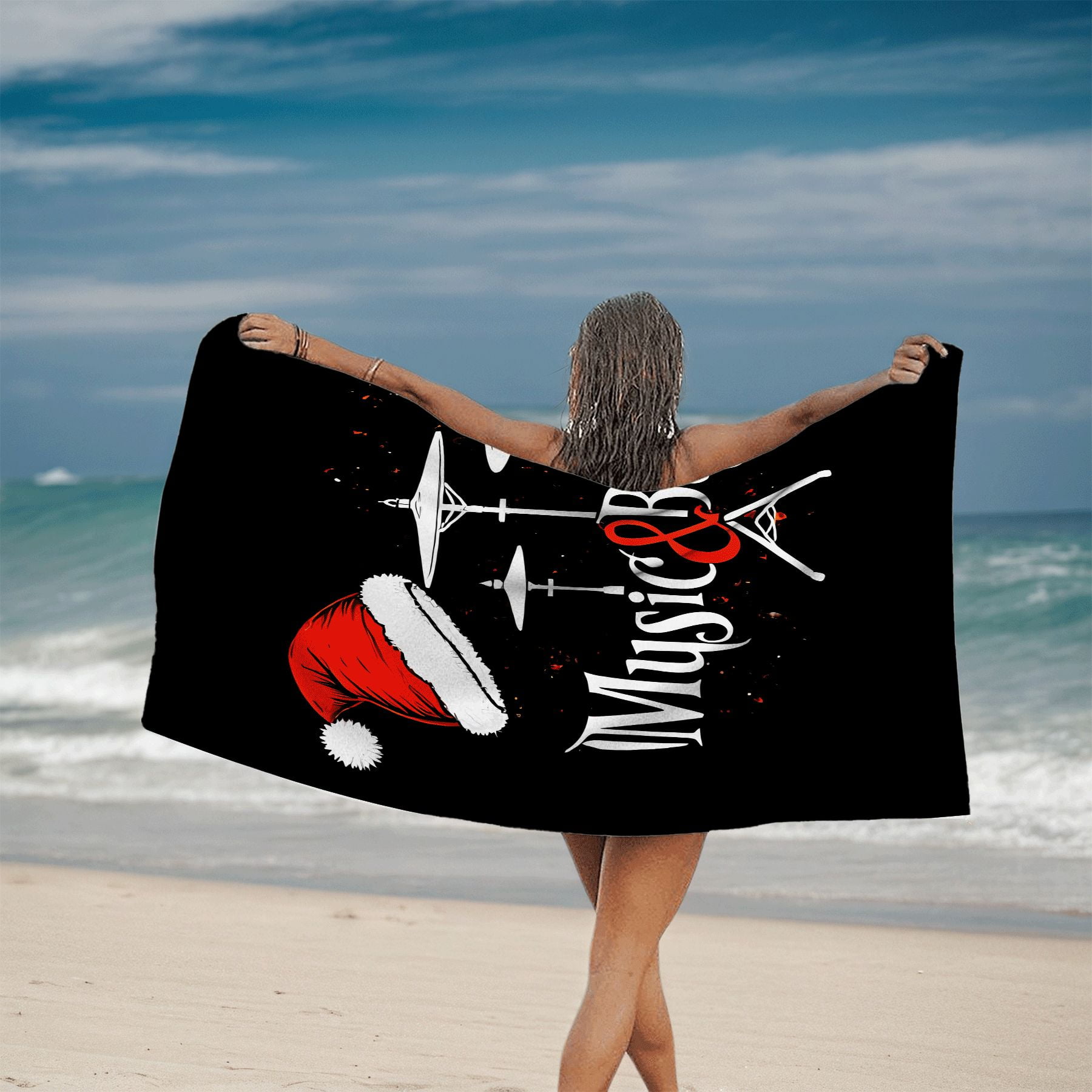 Festive Red Santa Hat Pattern Beach Towel - Perfect for Pool Travel and ...