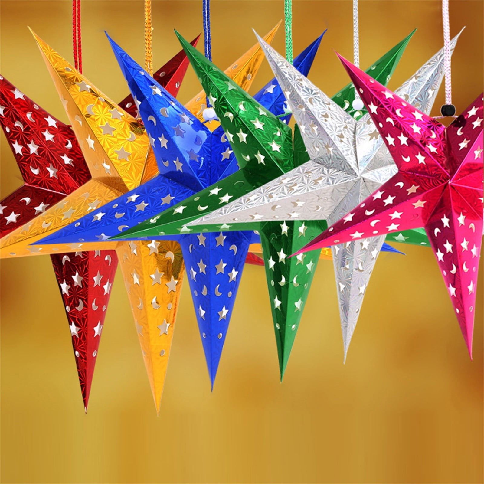 Festive Red Star Hanging Decoration 3D Paper Ornament with Cut-Out ...