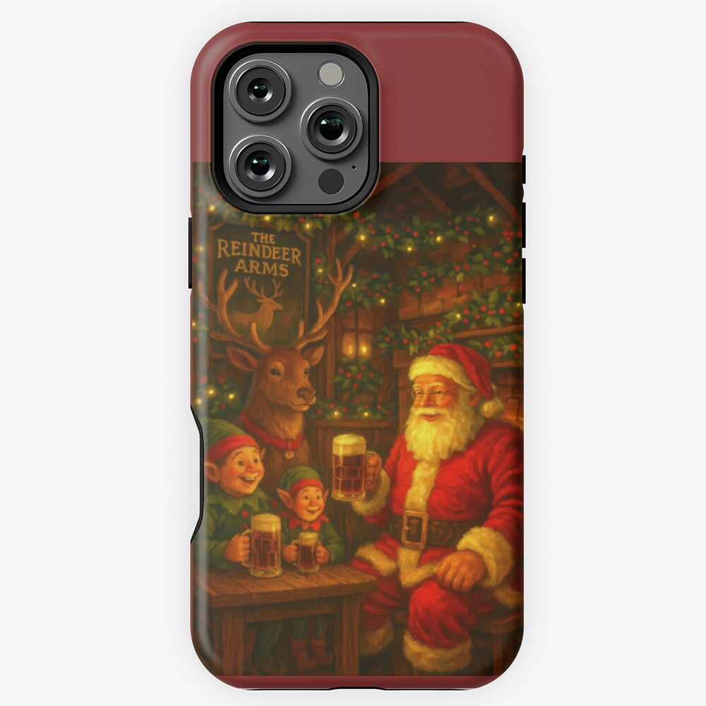 Festive Reindeer Arms Pub Art Phone Case for iPhone 11 12 13 14 15 16 ...