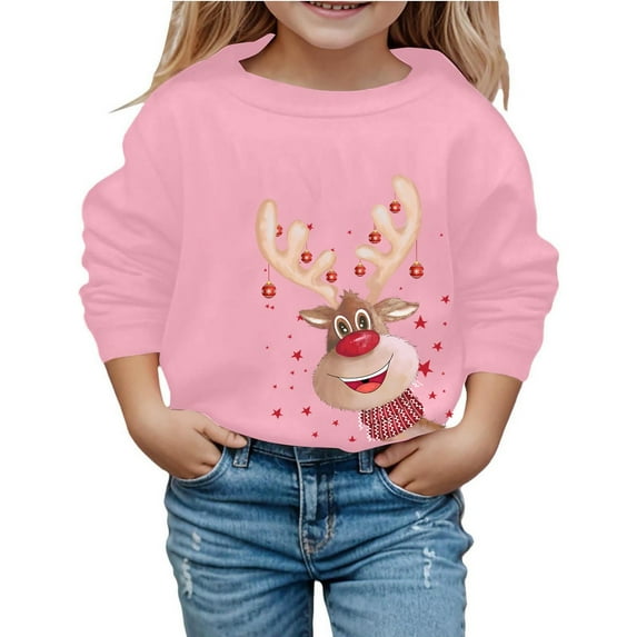 Festive Reindeer Pattern Black Long Sleeve Crewneck Sweatshirt for ...