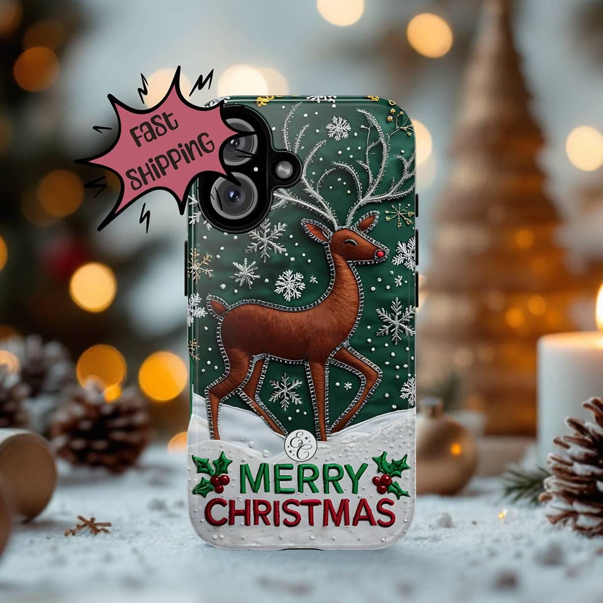 Festive Reindeer Pattern Phone Case with Cozy Winter Art 17 16 15 14 13 ...