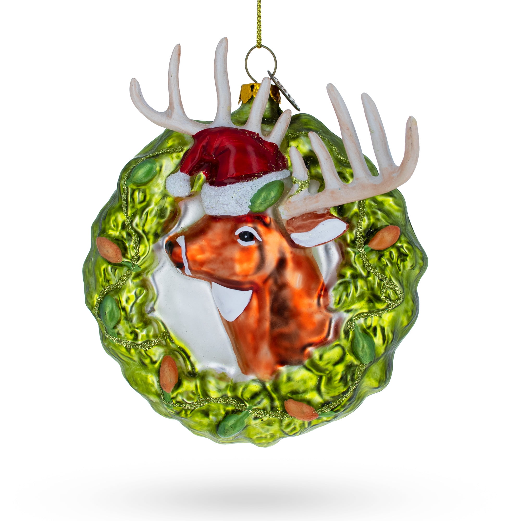Festive Reindeer Wreath Blown Glass Christmas Ornament - Walmart.com