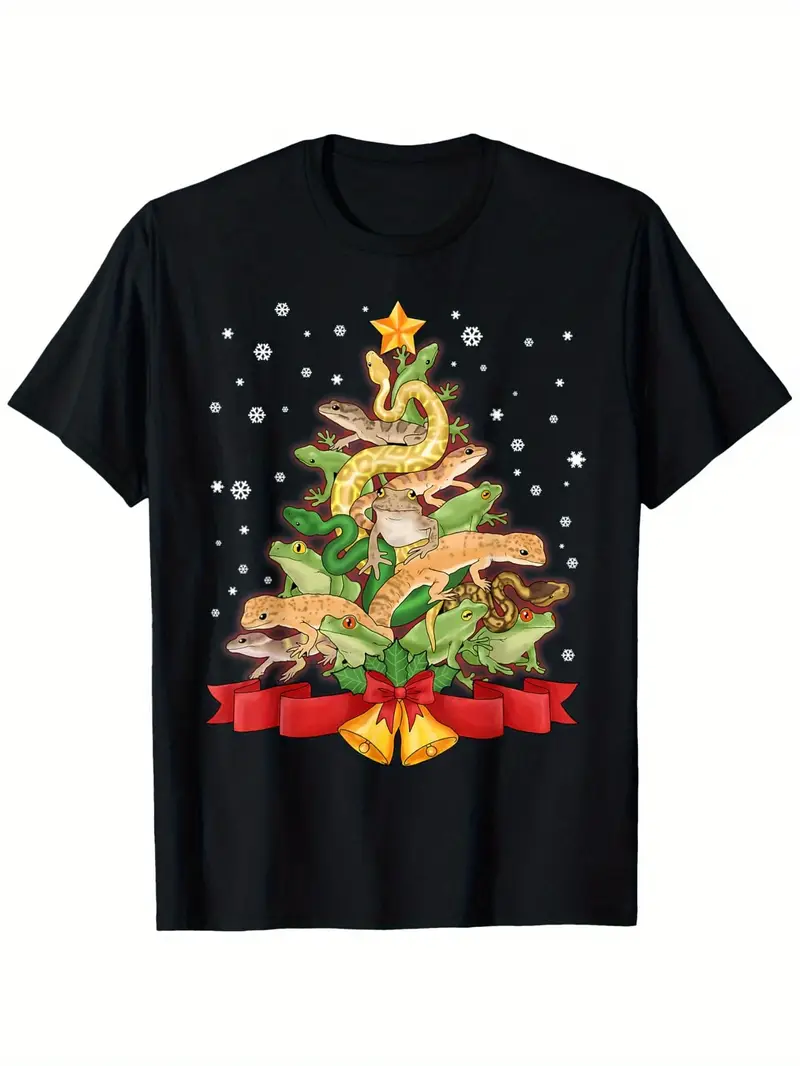 Festive Reptile Christmas T-Shirt - 100% Cotton, Short Sleeve, All ...