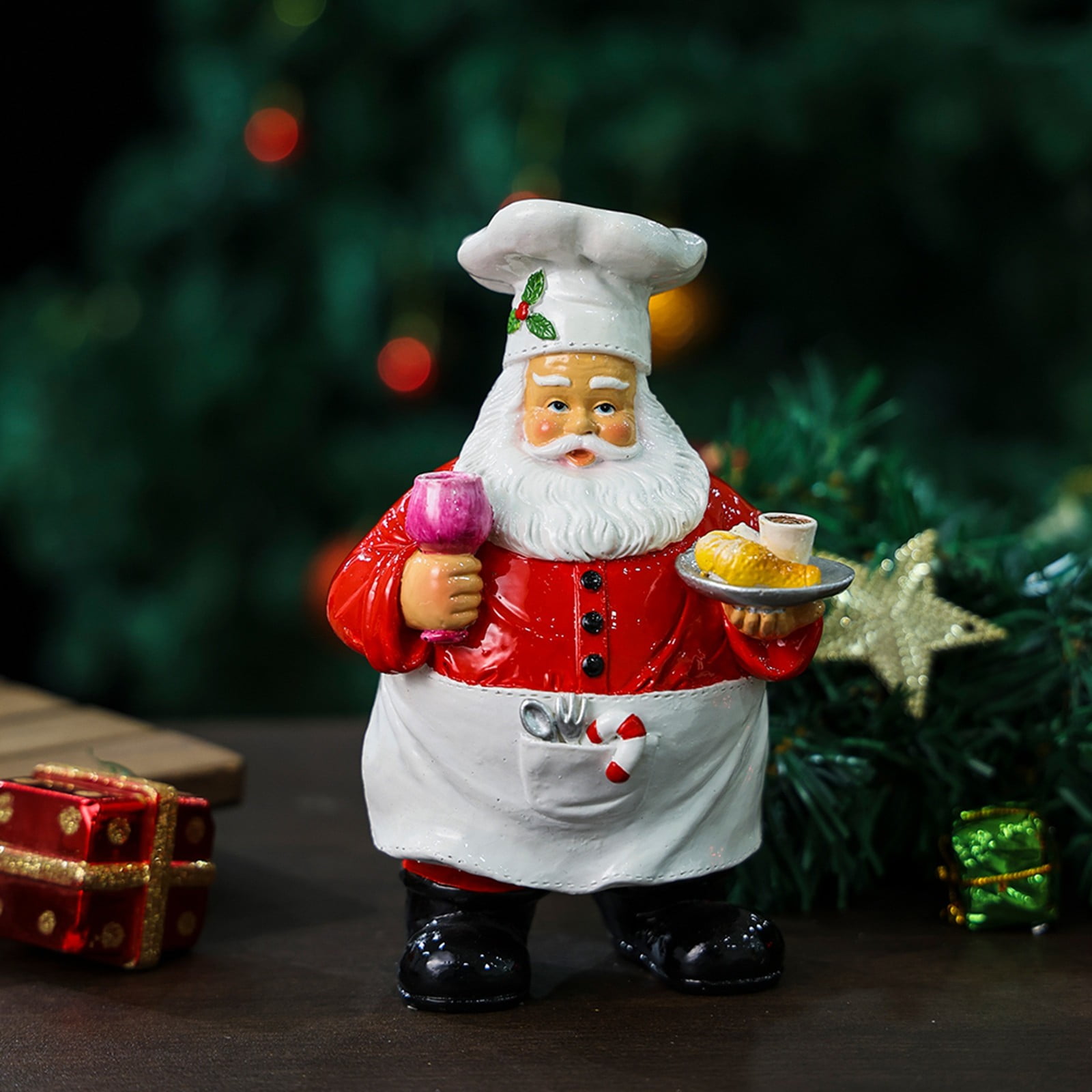 Festive Santa Figurine Tabletop Resin Chef Statue Holding Bread and for ...