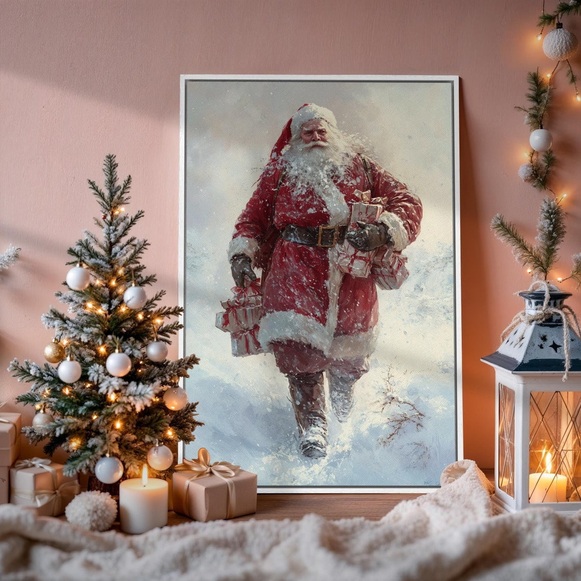 Festive Santa With Presents Poster Winter Wonderland Wall Art Snowy ...